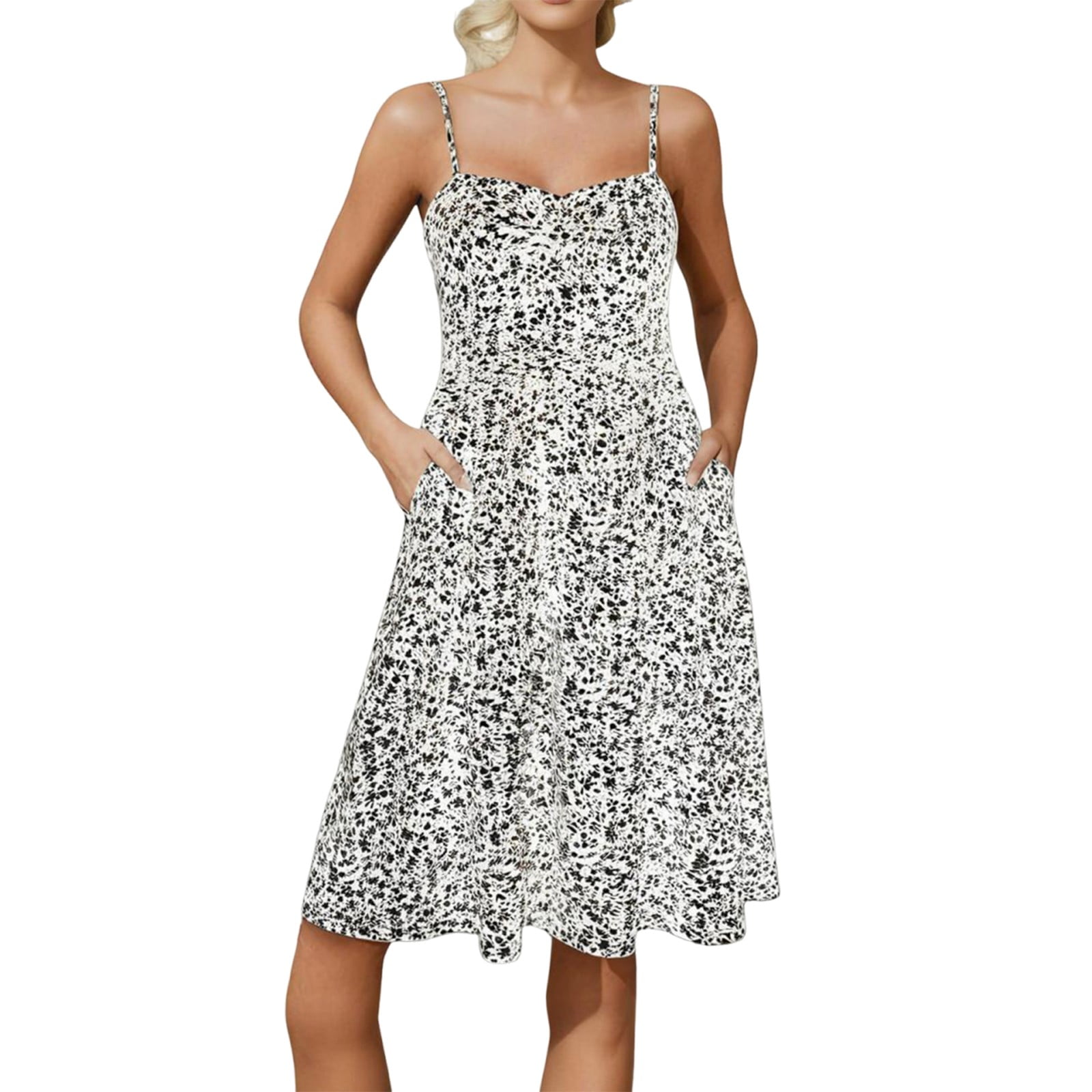 Summer Sundresses for Flower Women Knee Length Spaghetti Strap Built In ...