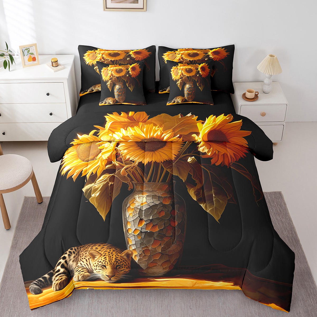 Summer Sunflower Bedding Set Twin Size Cute Cheetah Comforter Set Summer Sunflower Bedding Set Twin Size Cute Cheetah Comforter Set