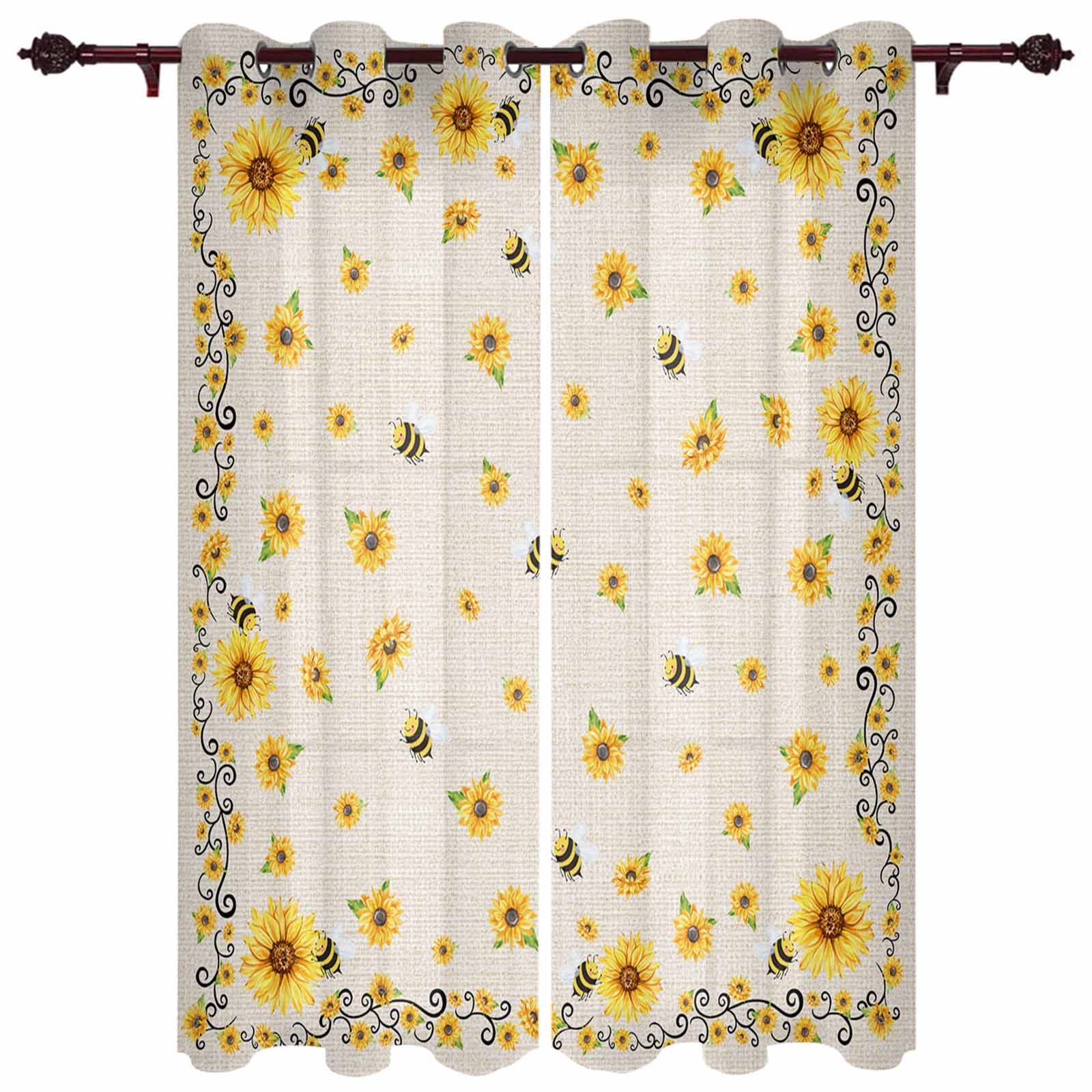 Summer Sunflower Bee Window Curtains for Living Room Luxury Bedroom ...