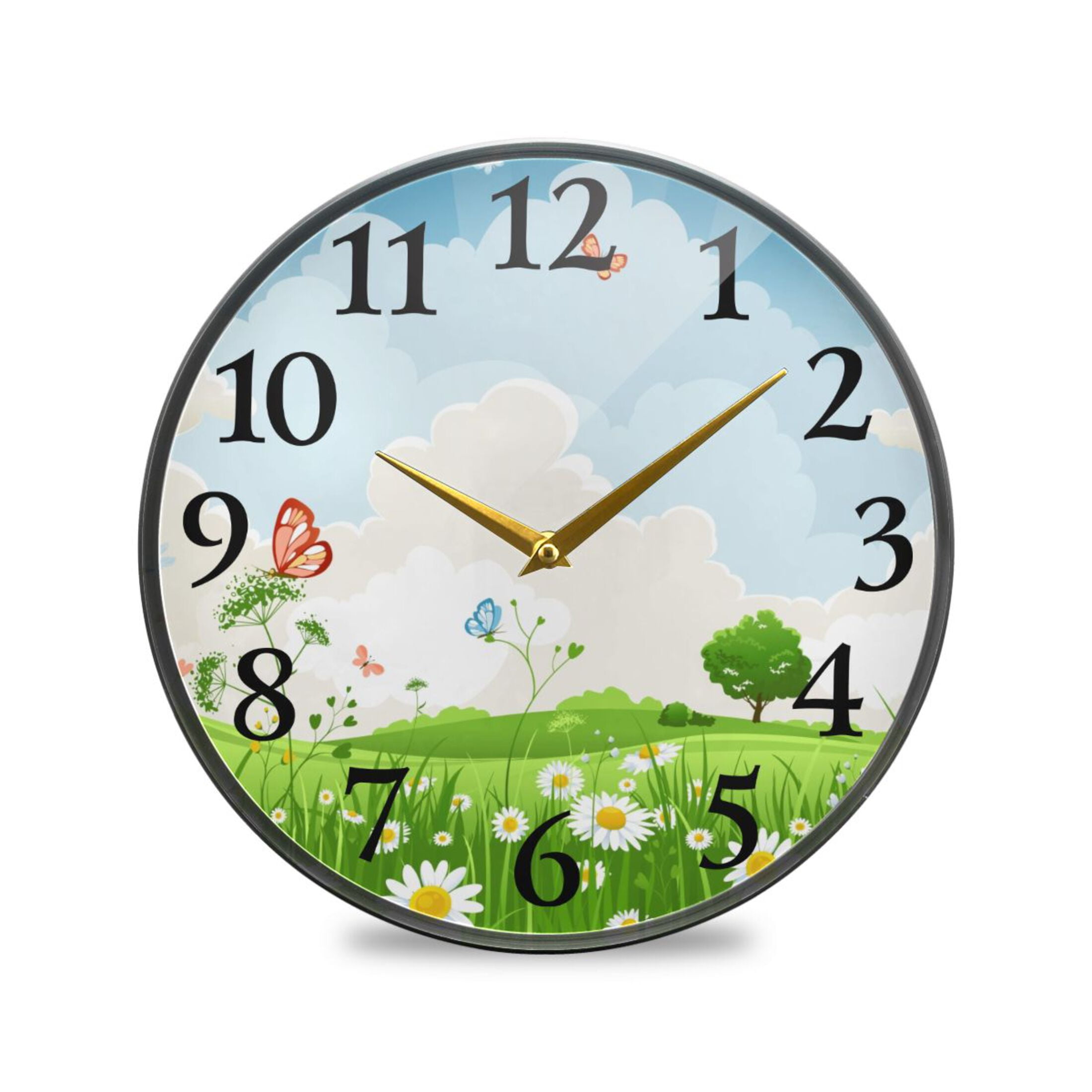 Summer Sunflower Butterfly Wall Clocks Battery Operated 11.9 Inch Round ...