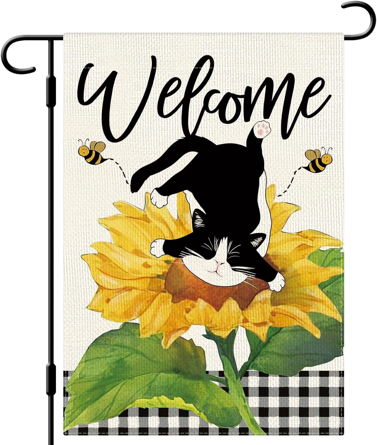Summer Sunflower Cat Garden Flag Funny Tuxedo Cat Garden Flags Double ...