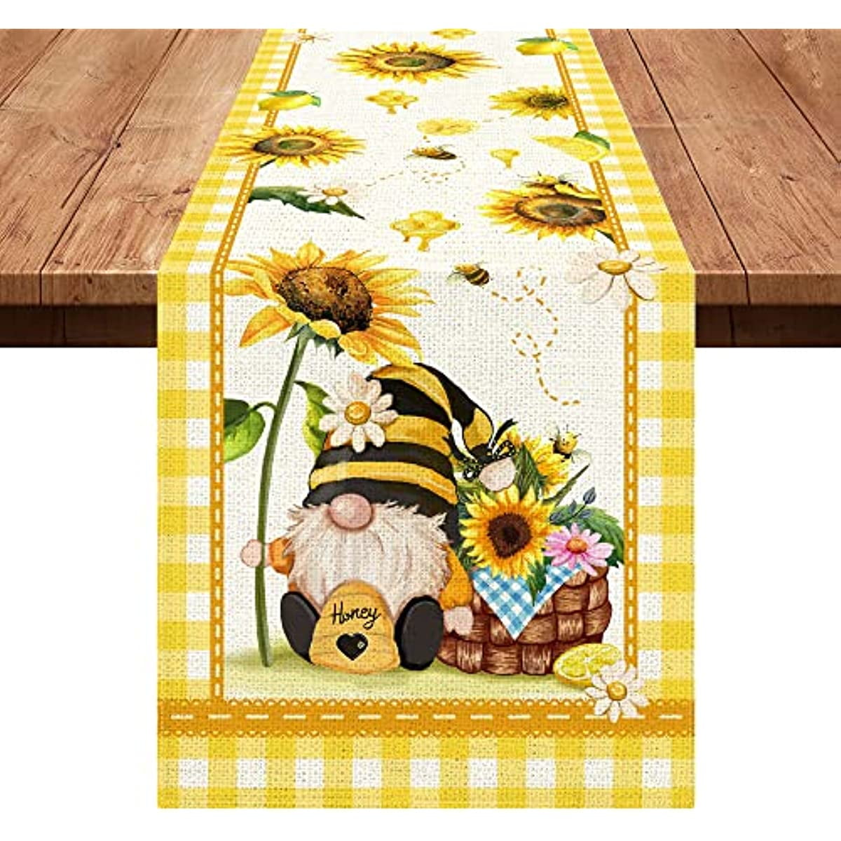 Summer Sunflower Honey Gnomes linen table runners Kitchen table decor ...