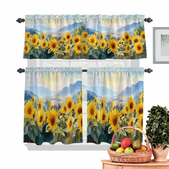 Summer Sunflower Kitchen Curtains Valances 3 Piece Set, Watercolor ...