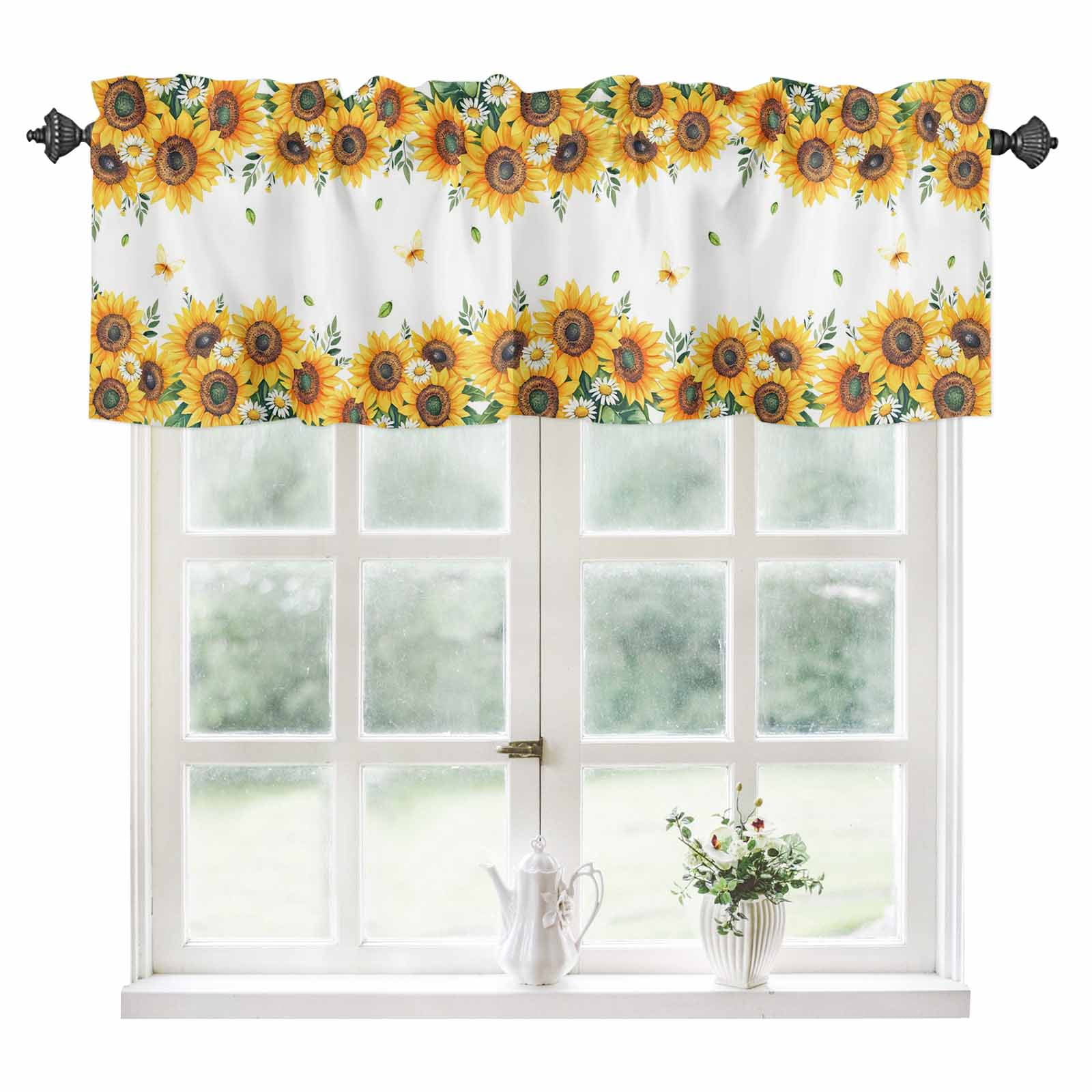 Summer Sunflower Kitchen Valances for Windows 42x12 Inch Kitchen ...