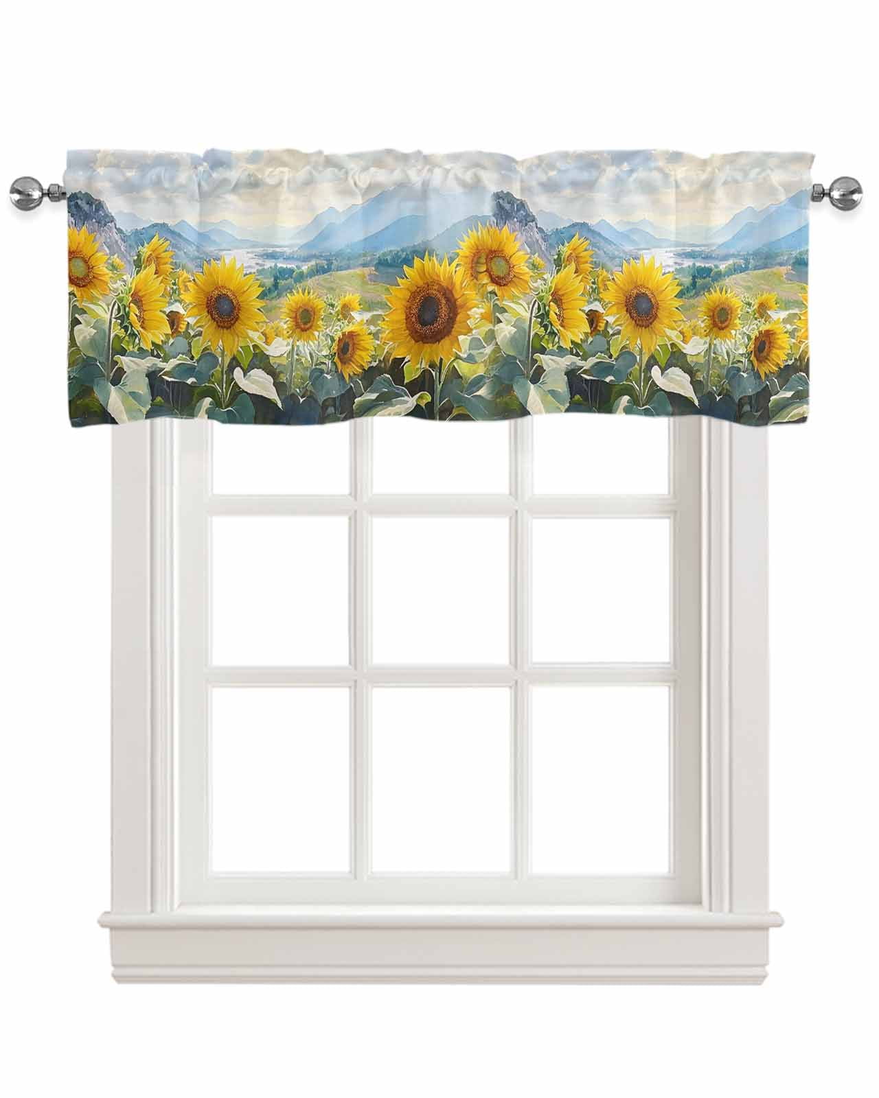 Summer Sunflower Kitchen Valances for Windows Farmhouse Linen Window ...