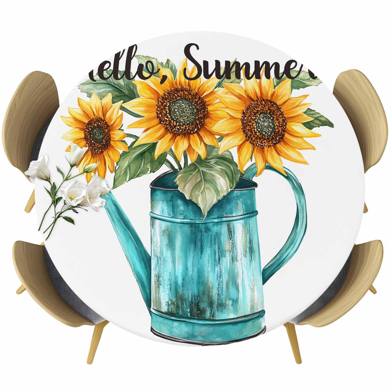 Summer Sunflower Round Tablecloth 36-44 Inch Round Fitted Table Cloth ...