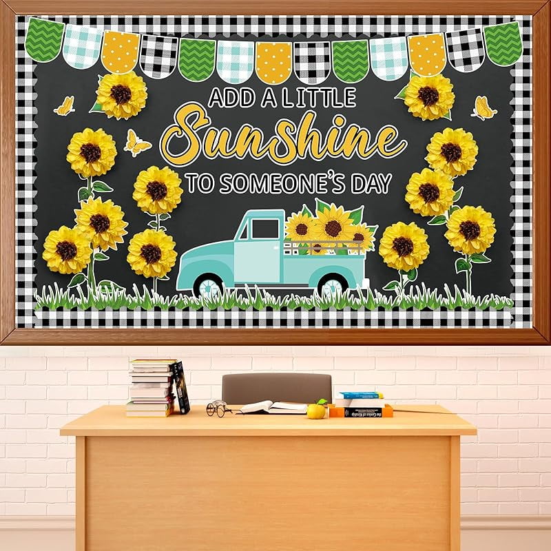 Summer Sunflower Truck Bulletin Board Decorations with 3D Tissue Paper ...