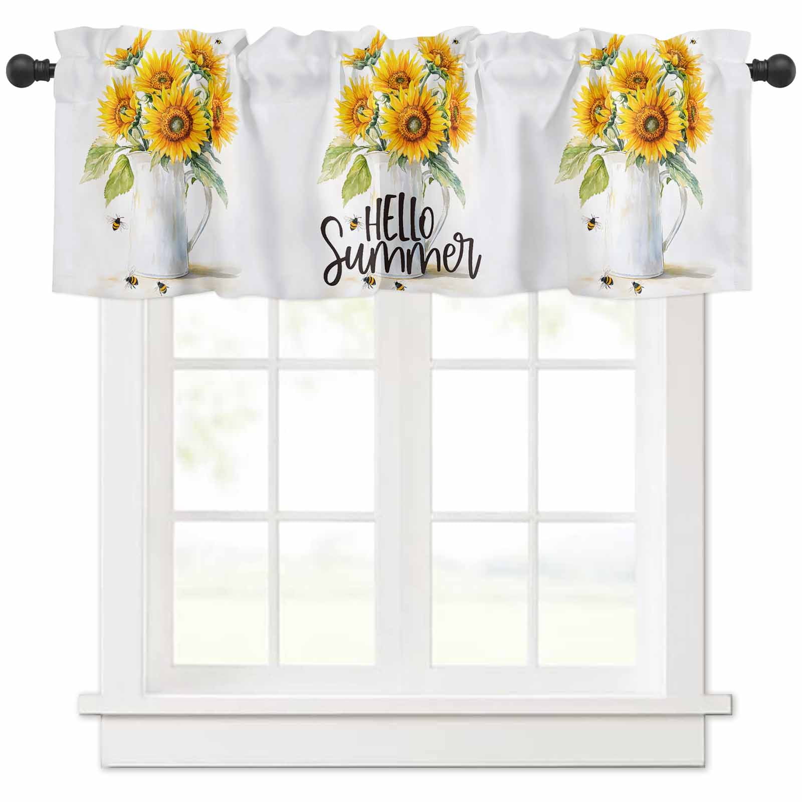 Summer Sunflower Valances for Windows Farmhouse Kitchen Curtains ...