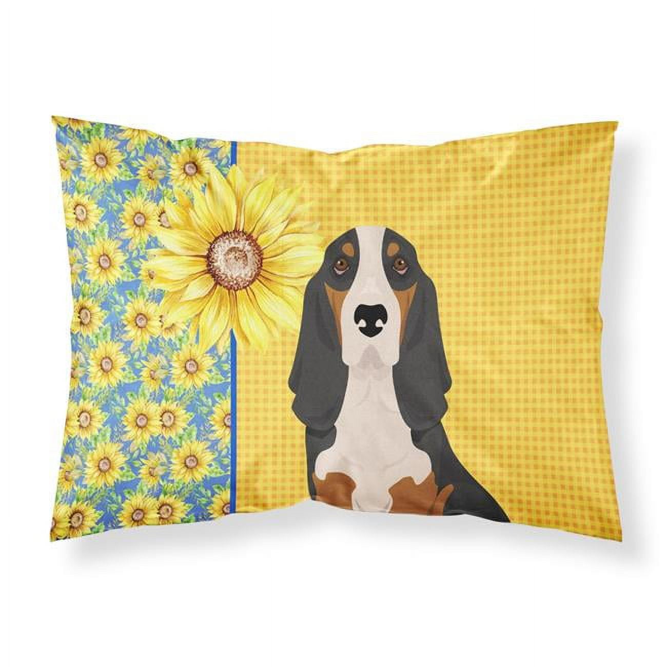 Summer Sunflowers Black Tricolor Basset Hound Fabric Standard ...