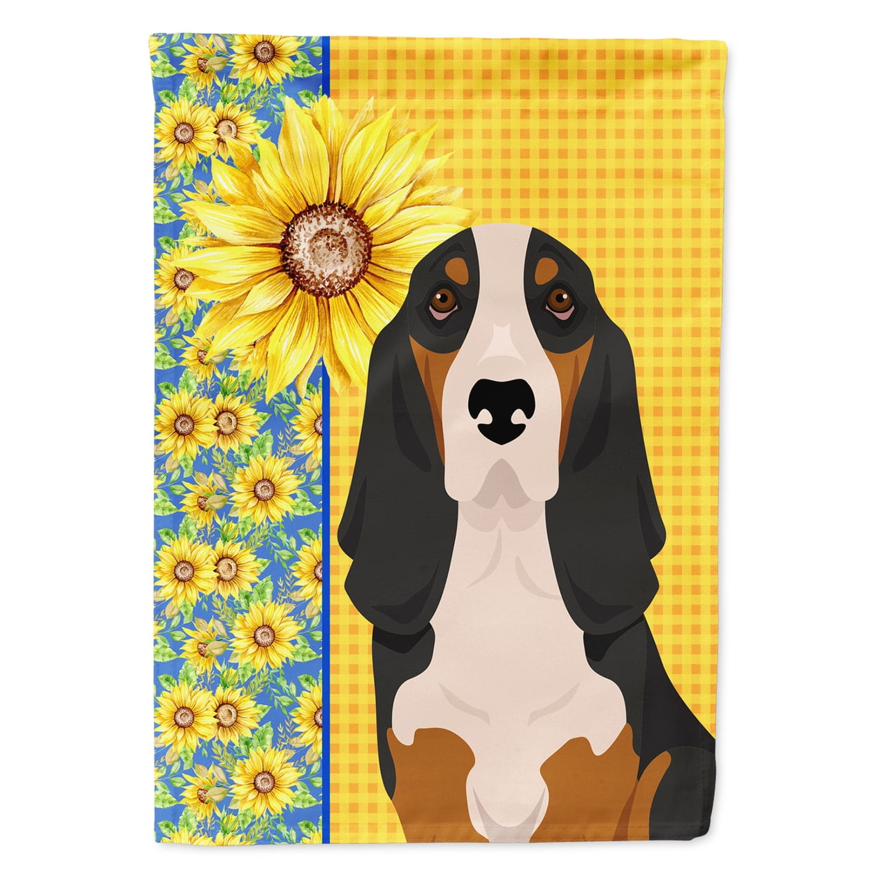 Summer Sunflowers Black Tricolor Basset Hound Flag Canvas House Size ...
