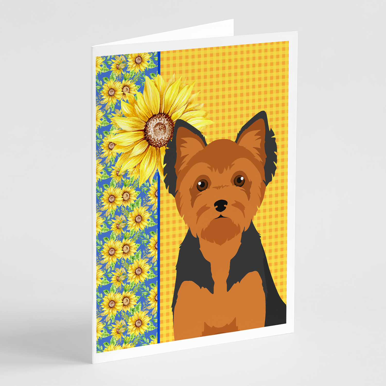 Summer Sunflowers Black and Tan Puppy Cut Yorkshire Terrier Greeting ...
