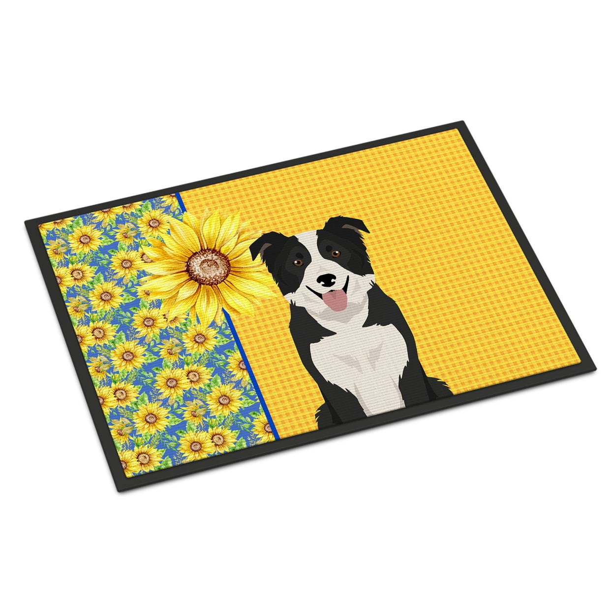Summer Sunflowers Black and White Border Collie Indoor or Outdoor Mat ...