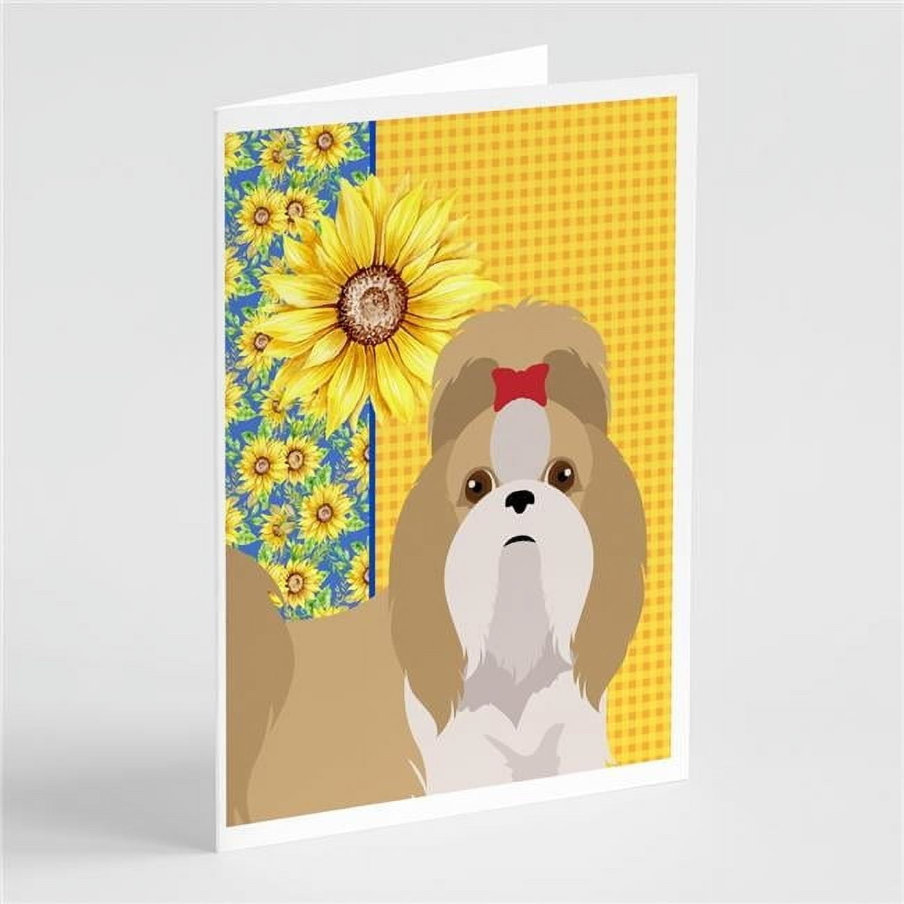 Summer Sunflowers Gold and White Shih Tzu Greeting Cards and Envelopes ...