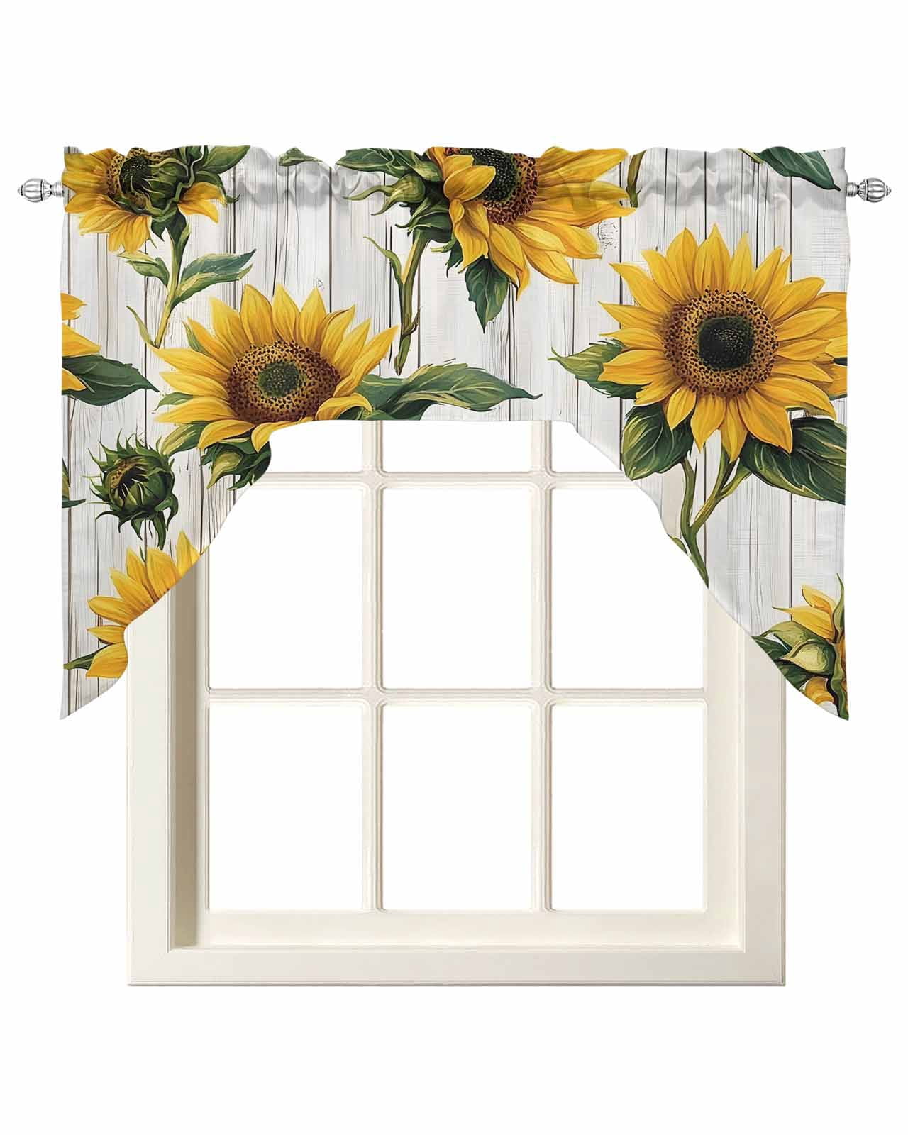 Summer Sunflowers Kitchen Swag Valances for Windows, Farmhouse ...