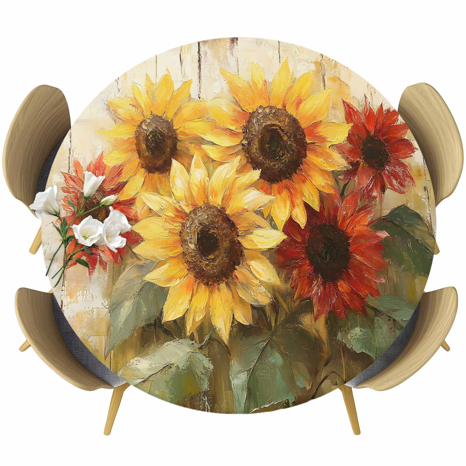 Summer Sunflowers Round Tablecloth 36-44 Inch Round Fitted Table Cloth ...