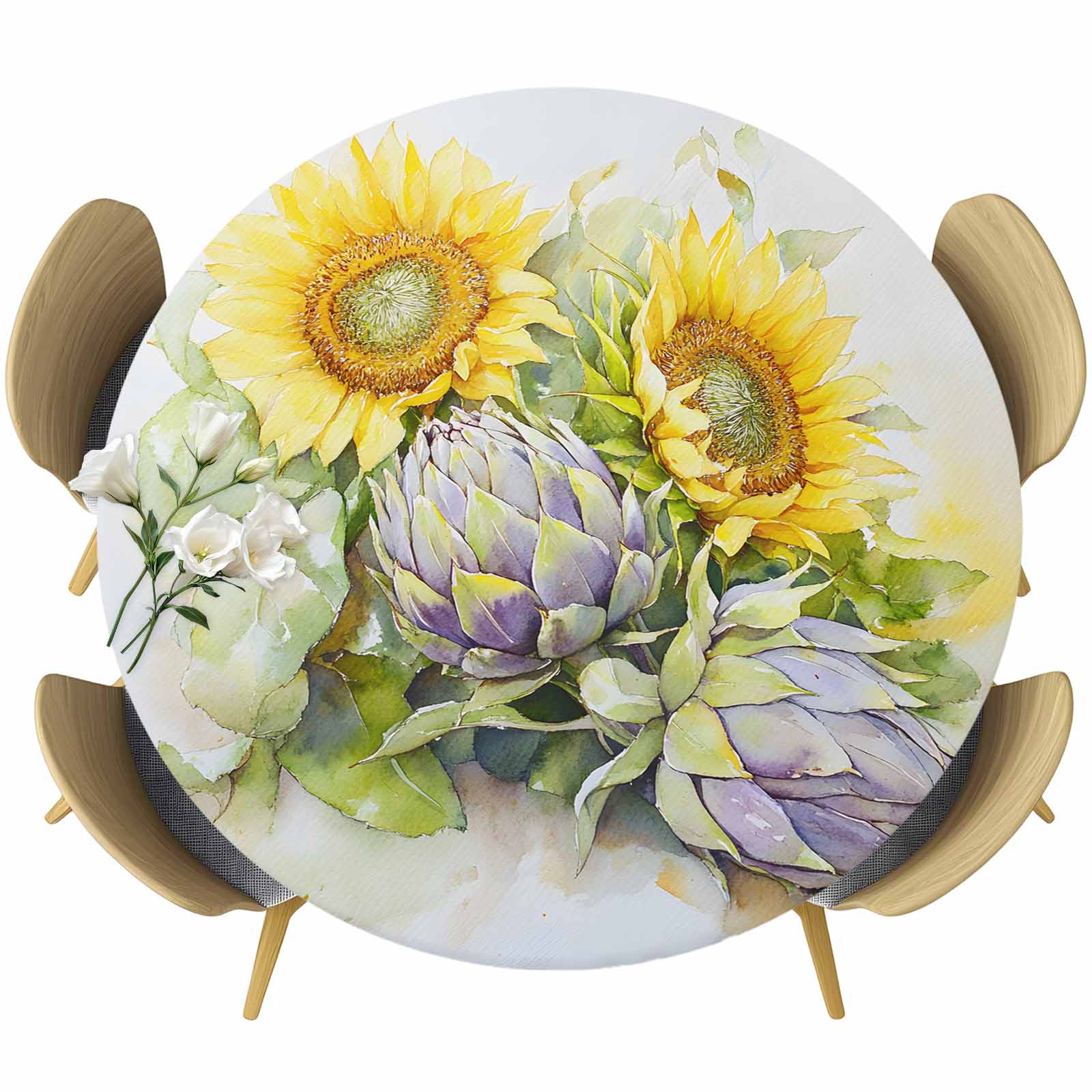 Summer Sunflowers Round Tablecloth 45-54 Inch Round Fitted Table Cloth ...