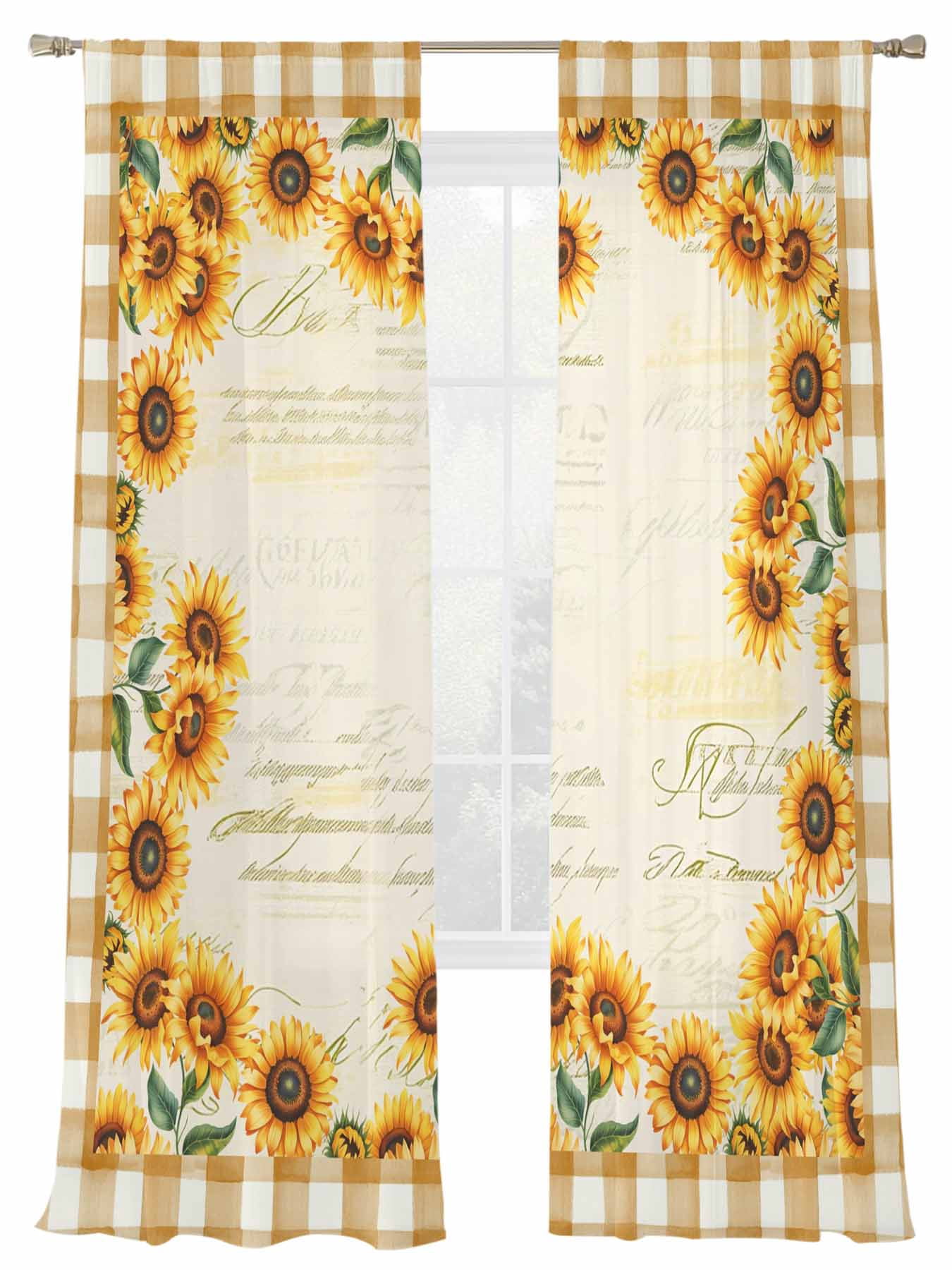 Summer Sunflowers Sheer Curtains 2 Panels Set Farmhouses Retro Yellow ...