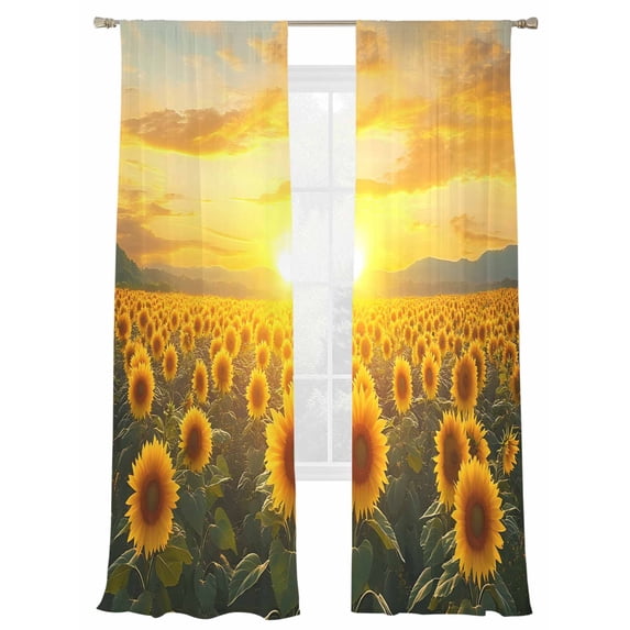 Summer Sunflowers Sheer Curtains 2 Panels Set Field Sunset Watercolor ...
