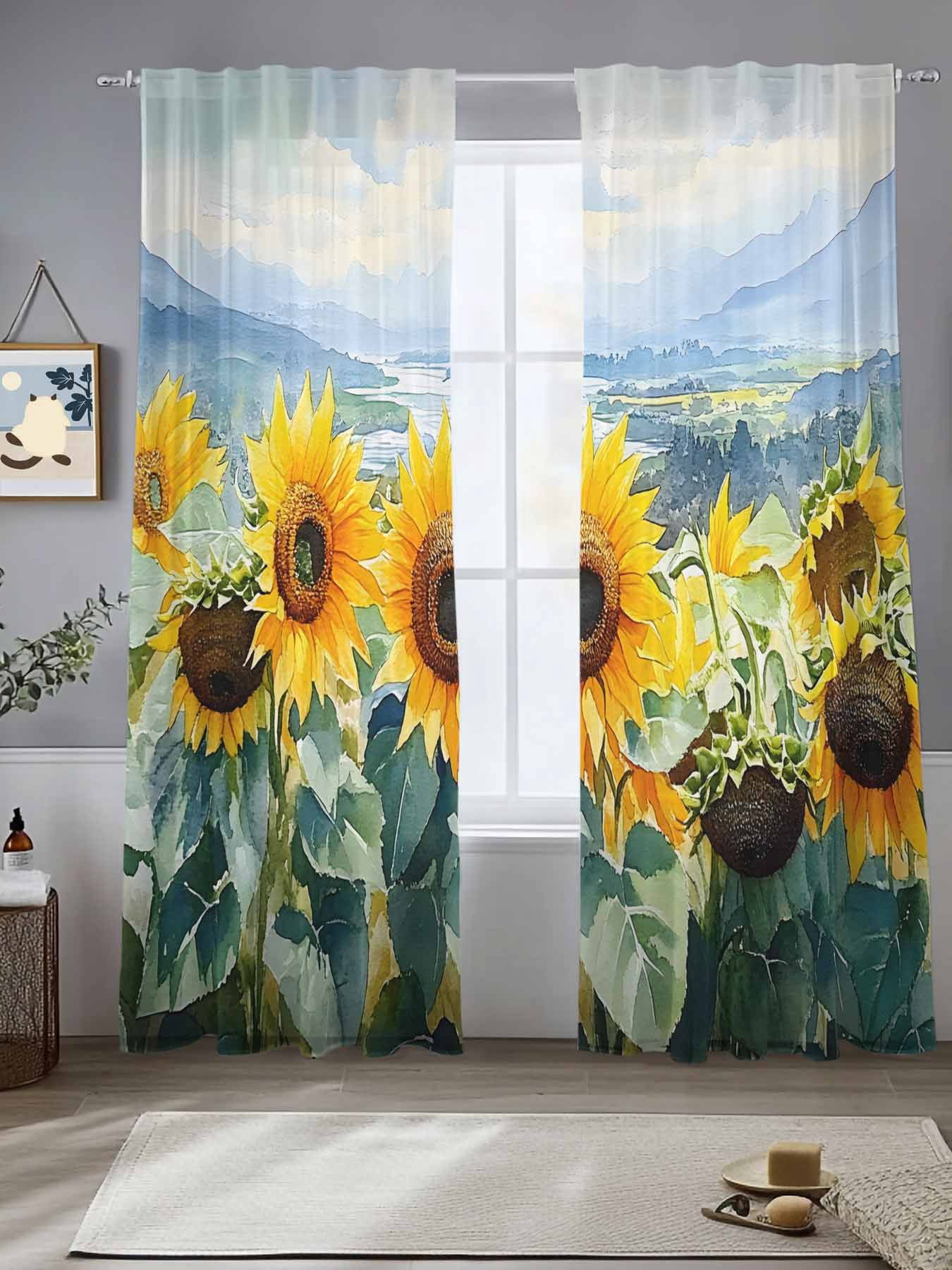 Summer Sunflowers Sheer Curtains for Living Room Bedroom Country ...