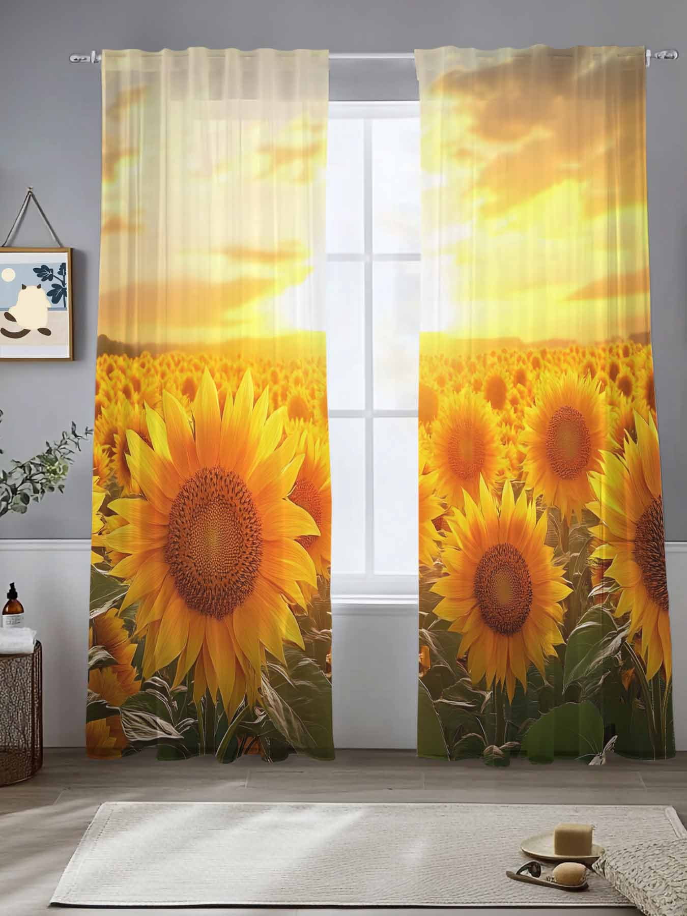 Summer Sunflowers Sheer Curtains for Living Room Bedroom Farmhouse ...