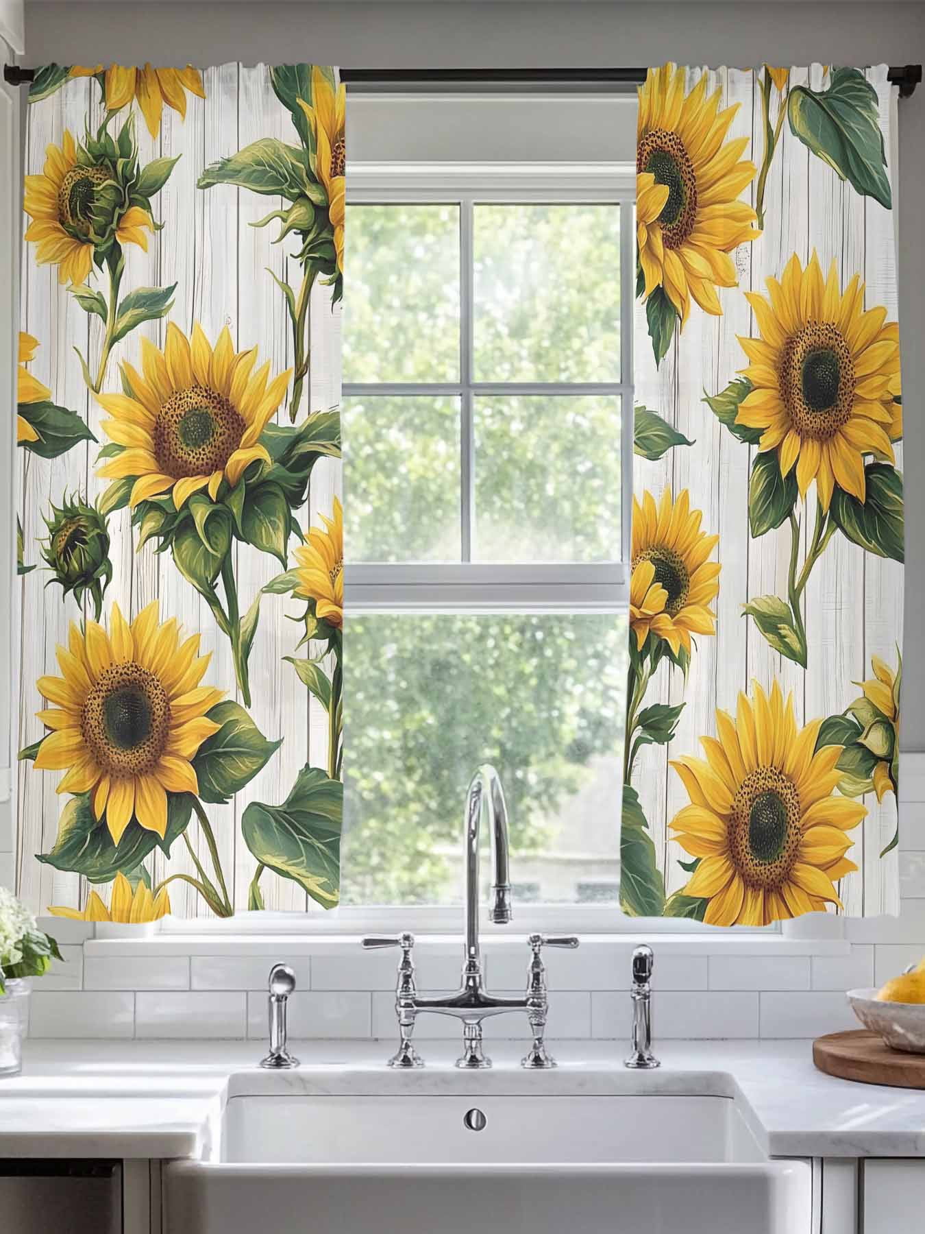 Summer Sunflowers Sheer Curtains for Living Room Bedroom Farmhouse ...