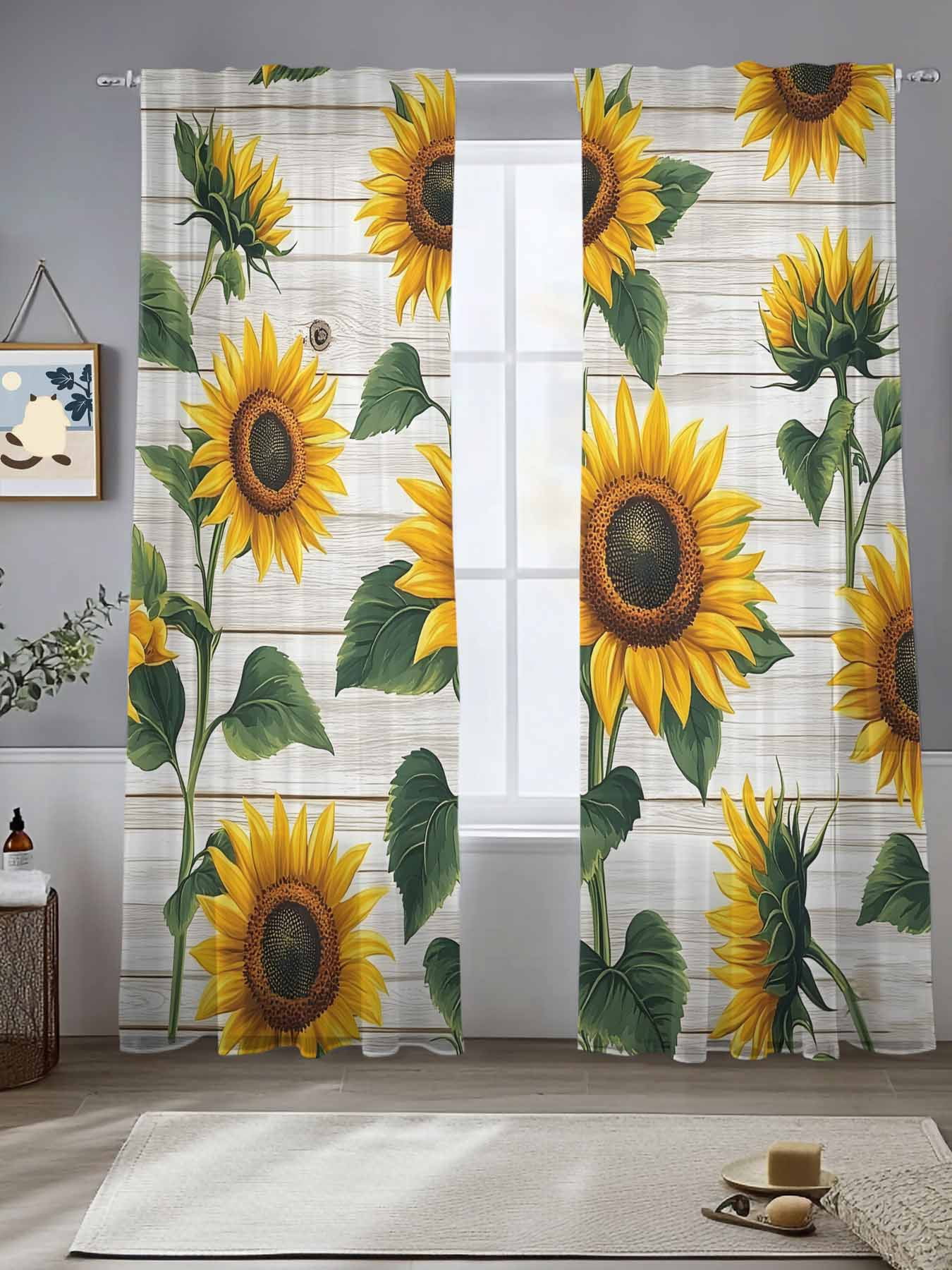 Summer Sunflowers Sheer Curtains for Living Room Bedroom Spring ...