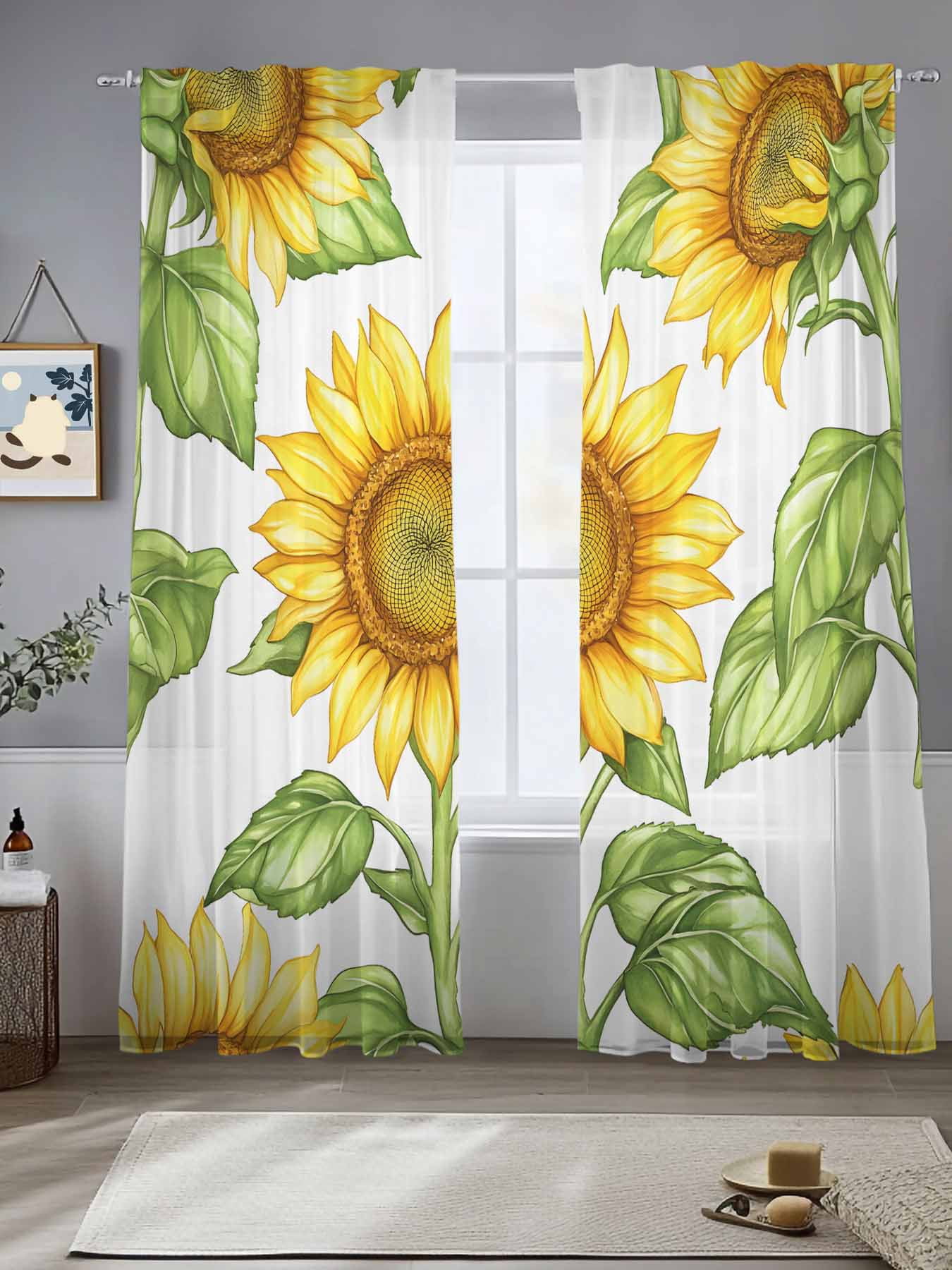 Summer Sunflowers Sheer Curtains for Living Room Bedroom Spring ...