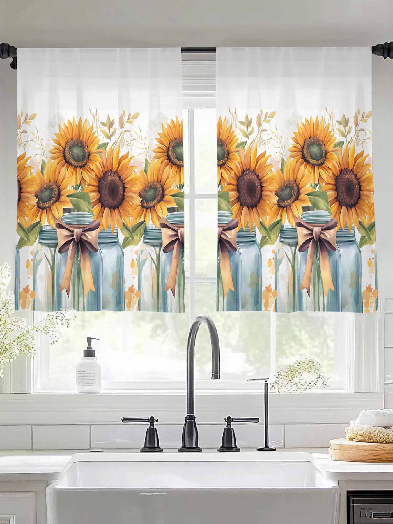 Summer Sunflowers Sheer Curtains for Living Room Bedroom Spring ...