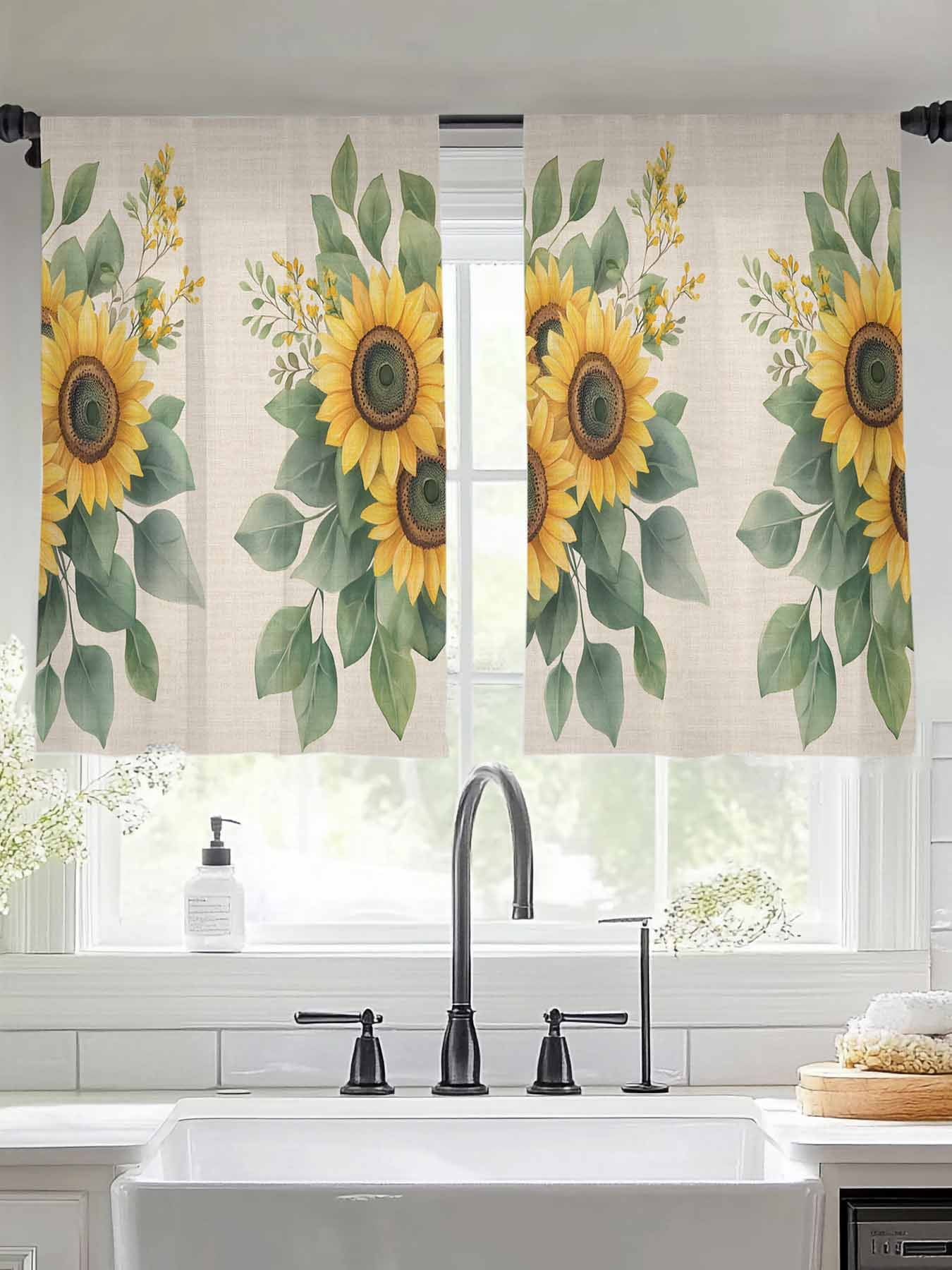 Summer Sunflowers Sheer Curtains for Living Room Bedroom Watercolor ...