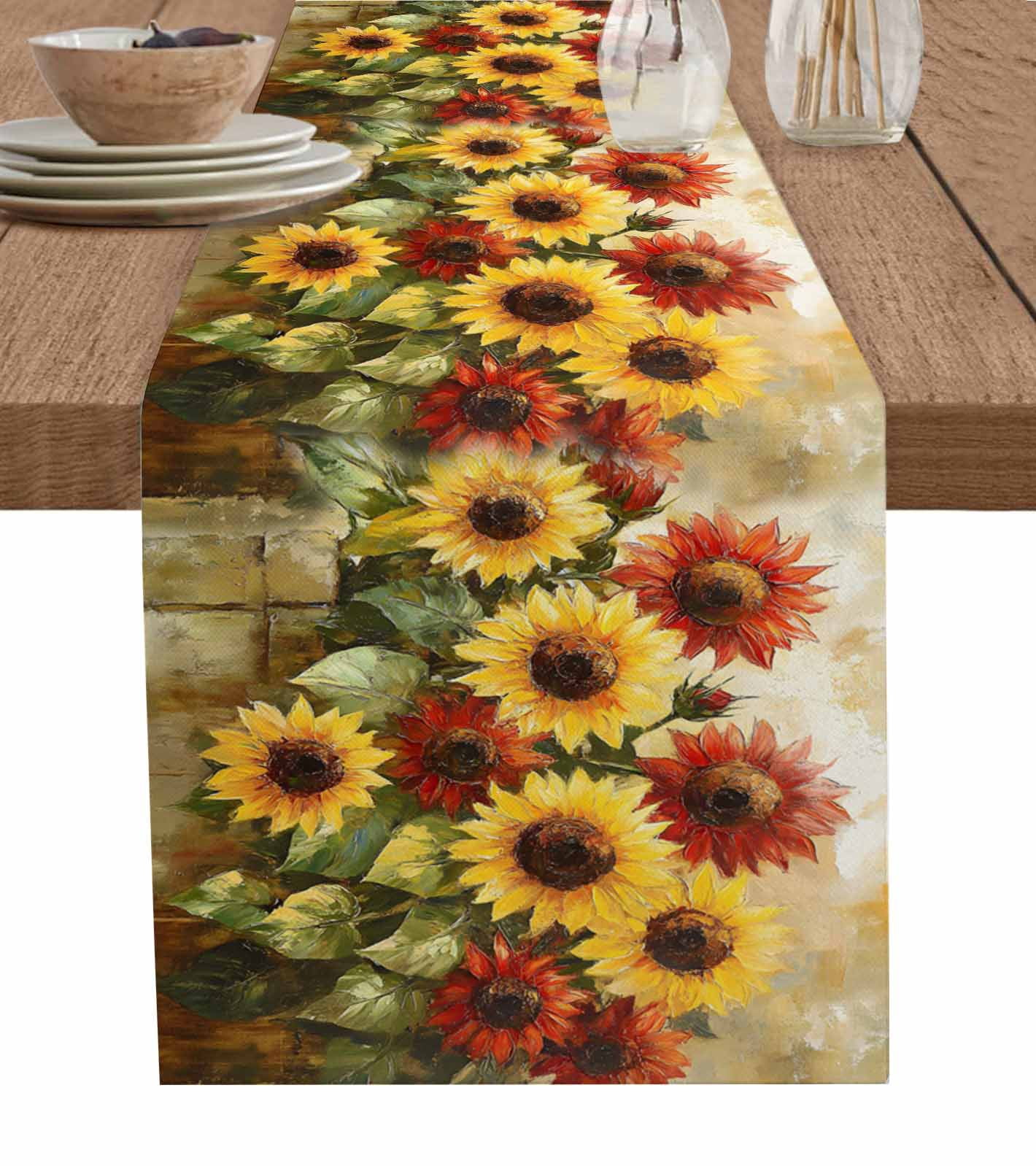 Summer Sunflowers Table Runner 72 Inches, Farmhouse Oil Painting Red ...