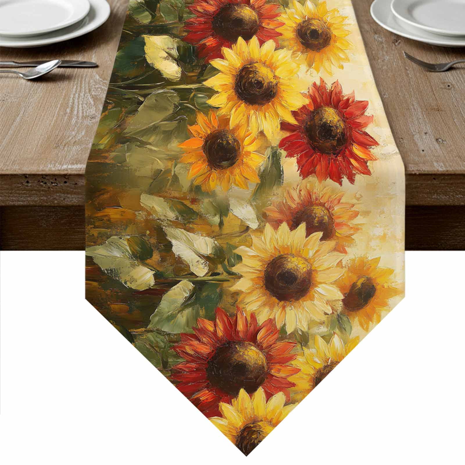 Summer Sunflowers Table Runner Linen Burlap Table Runner 72 Inches Long ...