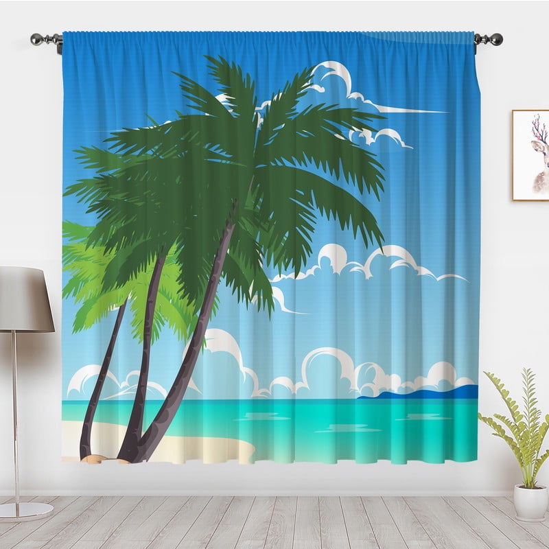 Summer Sunlight Beach Window Curtains, Modern Minimalist Palm Tree ...