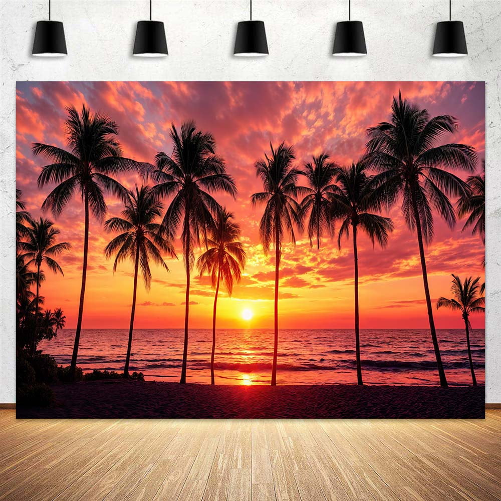 Summer Sunset Beach Backdrop, Palm Trees Tropical Seaside Hawaii ...