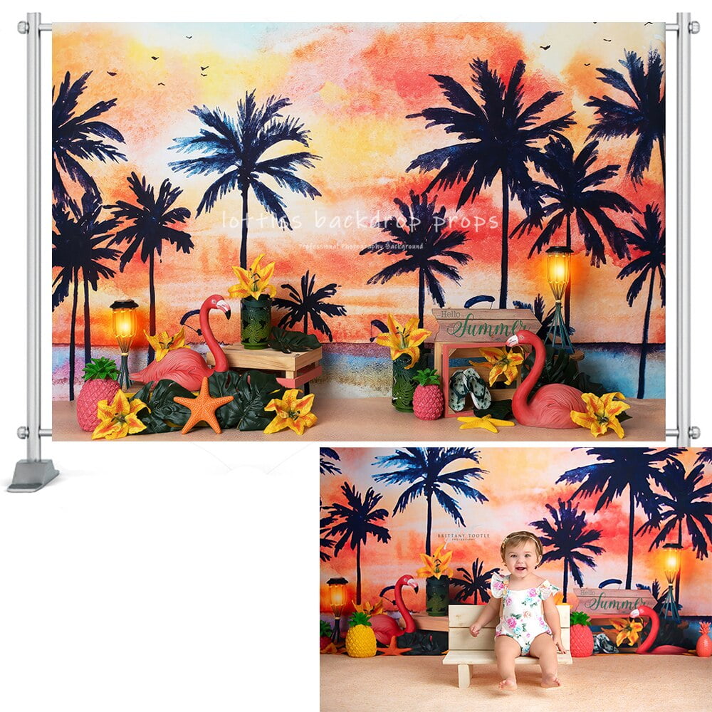Summer Sunset Beach Backdrops Kids Baby Cake Smash Birthday Props Girl ...