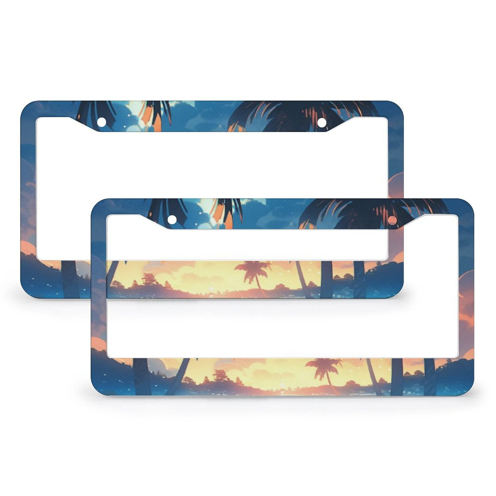 Summer Sunset License Plate Cover 2 Pcs Set Tropical Beach Ocean Sea ...