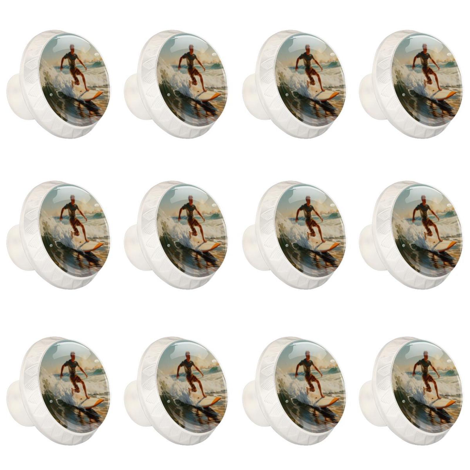 Summer Surf 12 Pcs White Round Drawer Pulls with Screws,ABS and Glass Cabinet Handles for ...