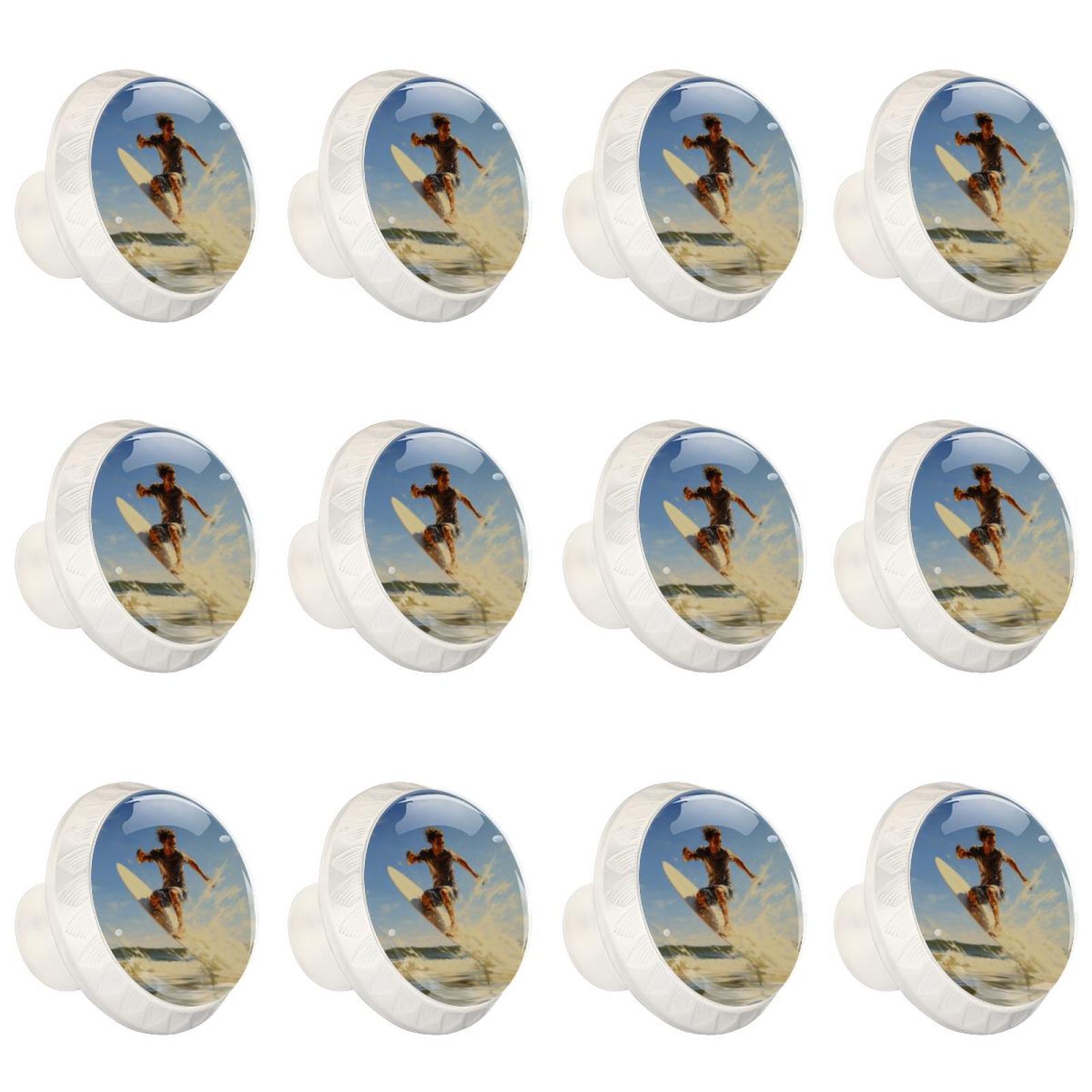 Summer Surf 12 Pcs White Round Drawer Pulls with Screws,ABS and Glass Cabinet Handles for ...
