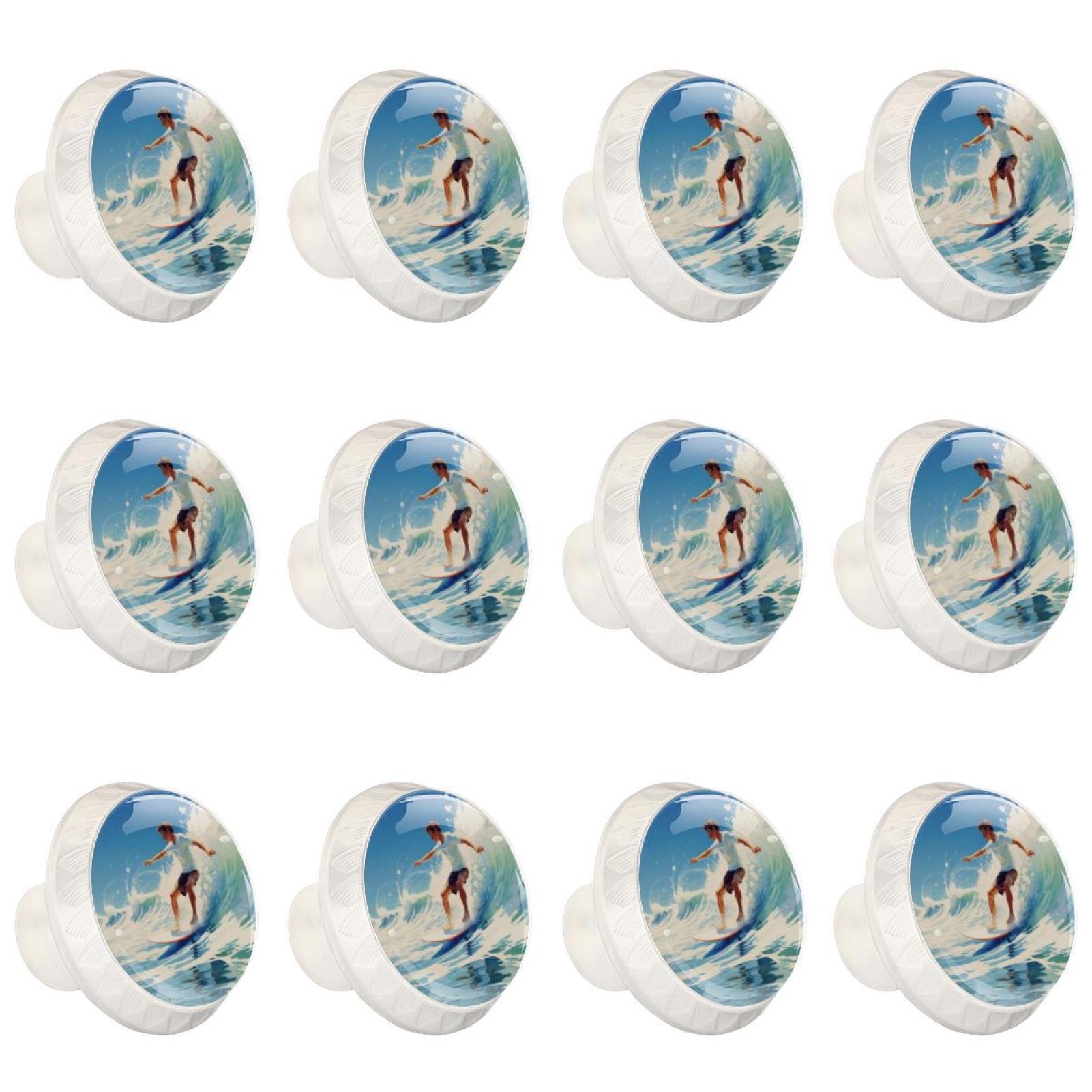 Summer Surf 12 Pcs White Round Drawer Pulls with Screws,ABS and Glass Cabinet Handles for ...