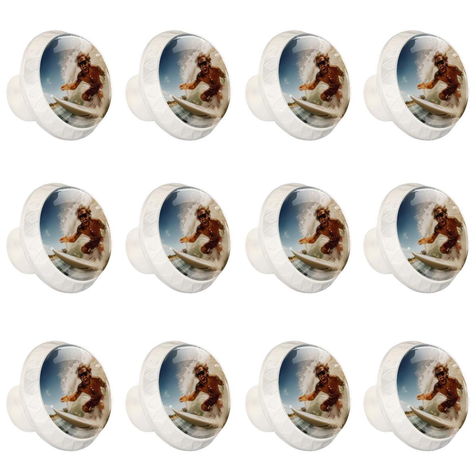Summer Surf 12 Pcs White Round Drawer Pulls with Screws,ABS and Glass Cabinet Handles for ...