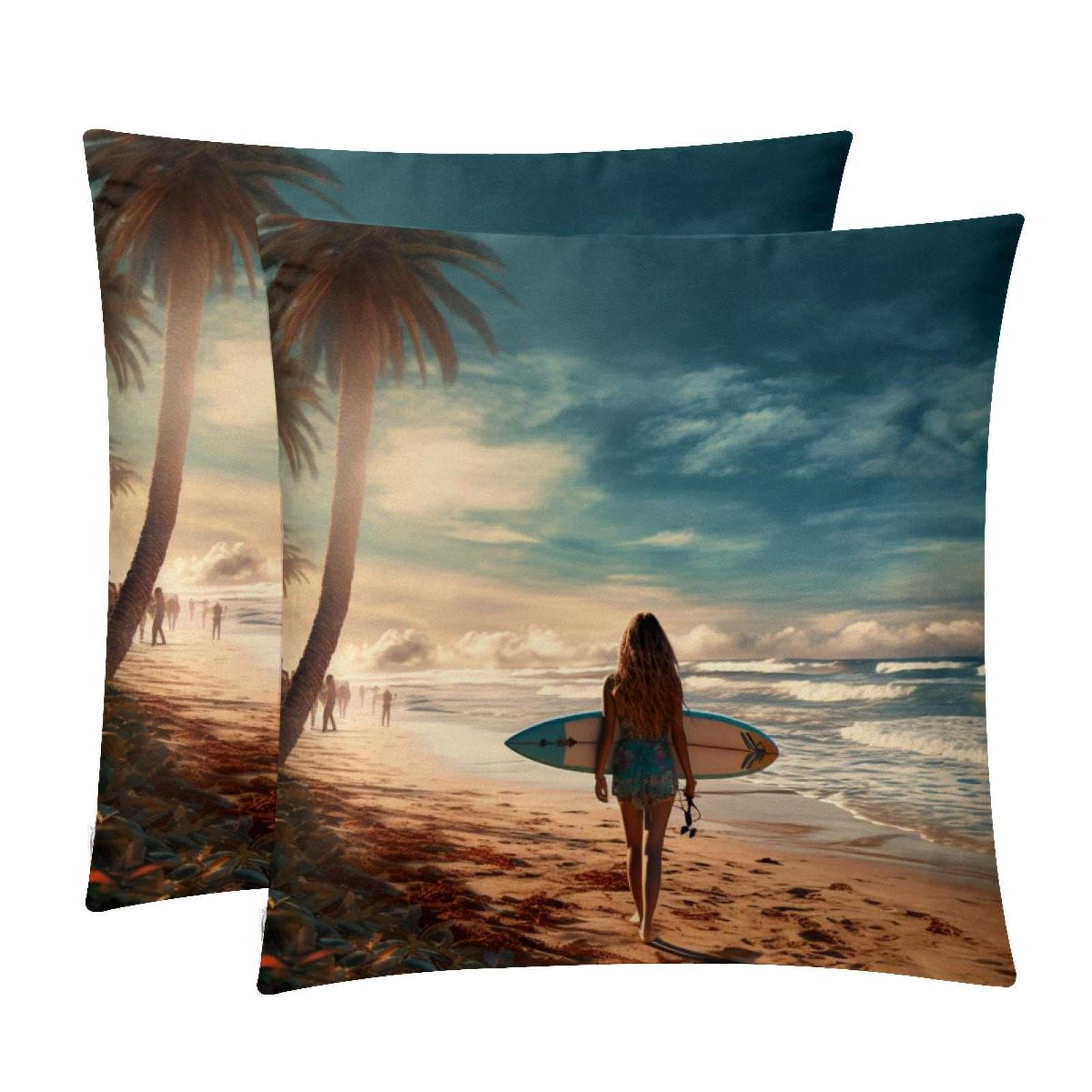 Summer Surf Pattern 2pc Luxurious Velvet Throw Pillow Covers Unique ...