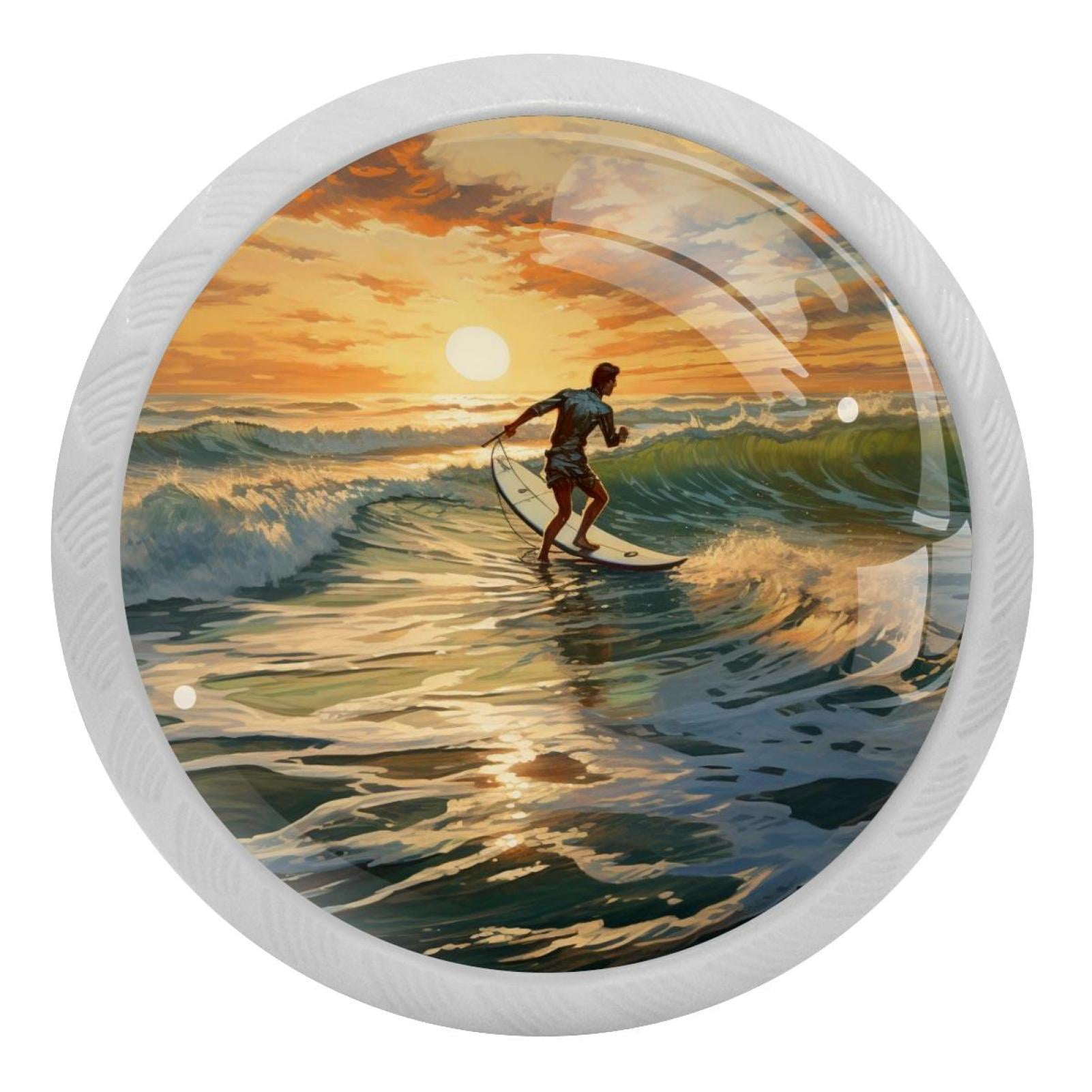 Summer Surf Pattern 4PCS Cabinet Knobs Pulls Fluorescent Drawer Handle Cabinet Drawer Dresser ...