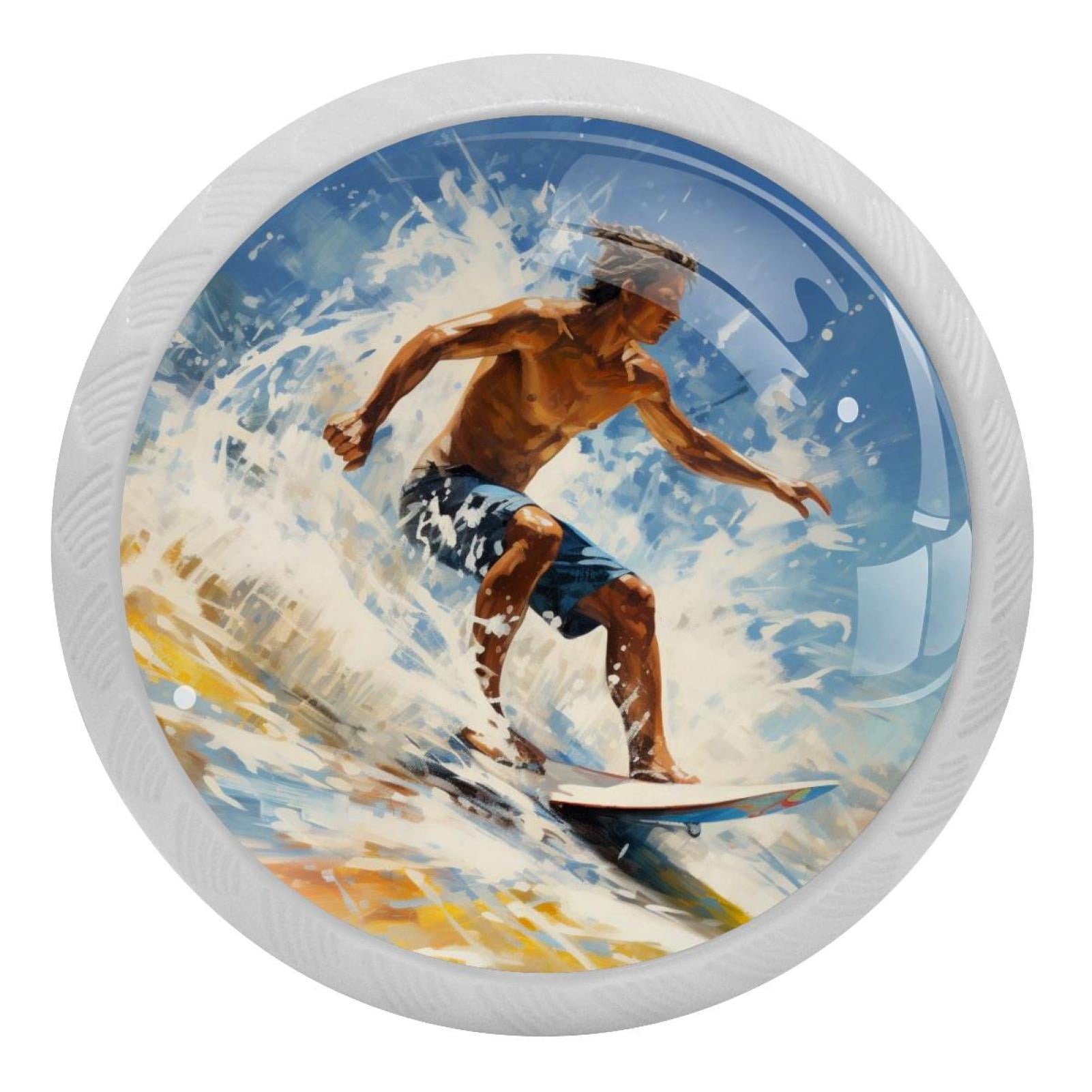 Summer Surf Pattern 4PCS Cabinet Knobs Pulls Fluorescent Drawer Handle Cabinet Drawer Dresser ...