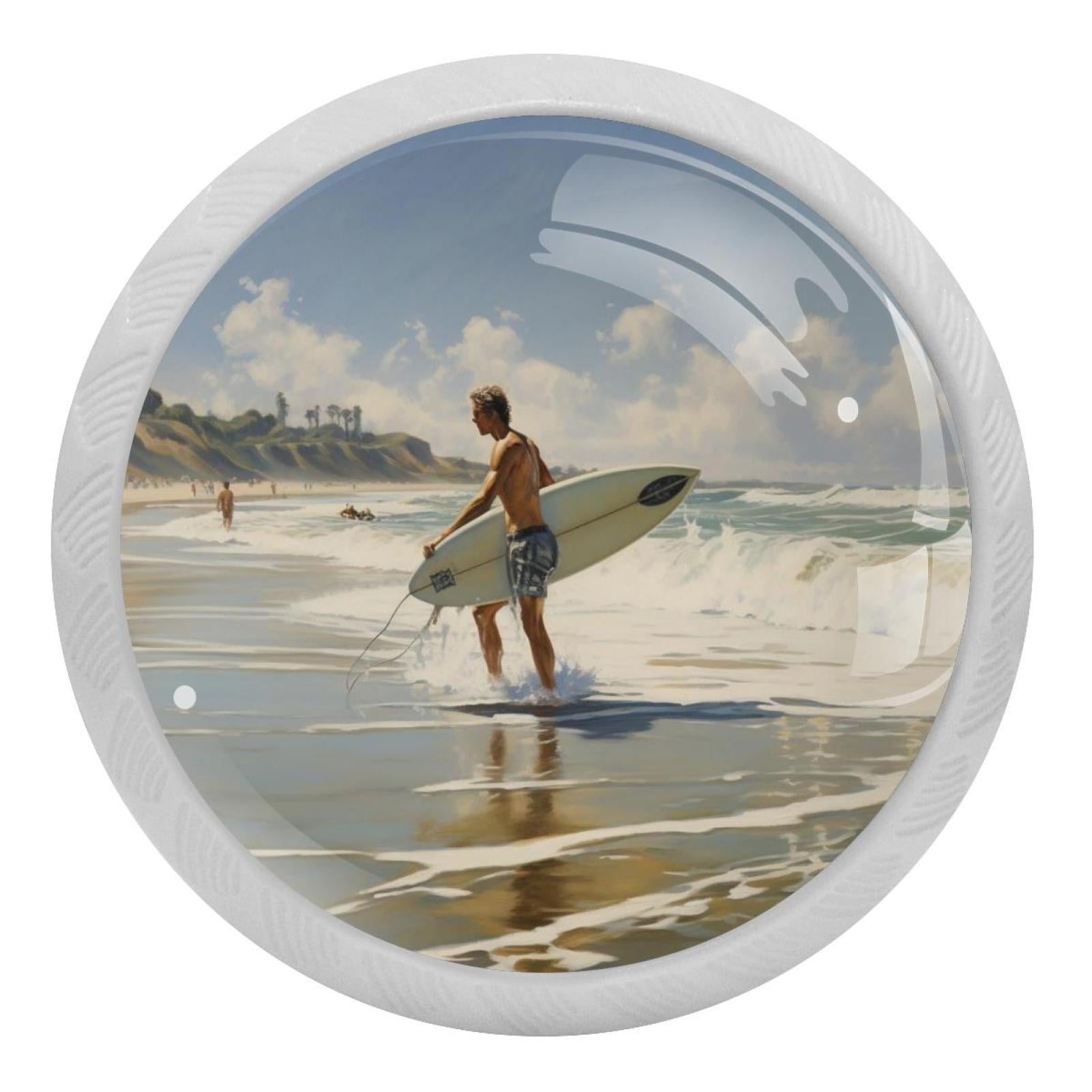 Summer Surf Pattern 4PCS Cabinet Knobs Pulls Fluorescent Drawer Handle Cabinet Drawer Dresser ...