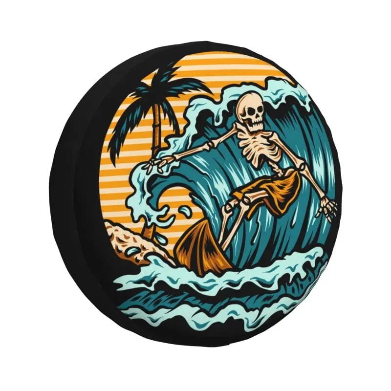 Summer Surf Skeleton Surfing Spare Tire Cover For Grand Cherokee Rv Suv Trailer Car Wheel