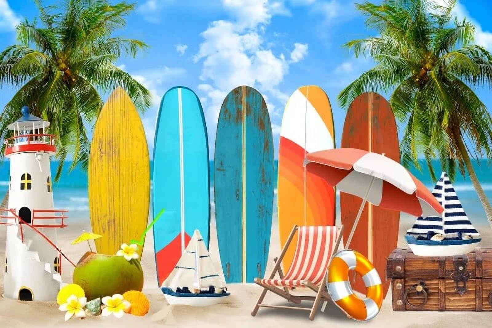Summer Surfboard Beach Backdrops Hawaiian Coconut Trees Seaside Scene ...