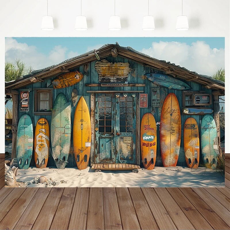 Summer Surfing Beach Photography Backdrop Seaside Wooden House Baby ...