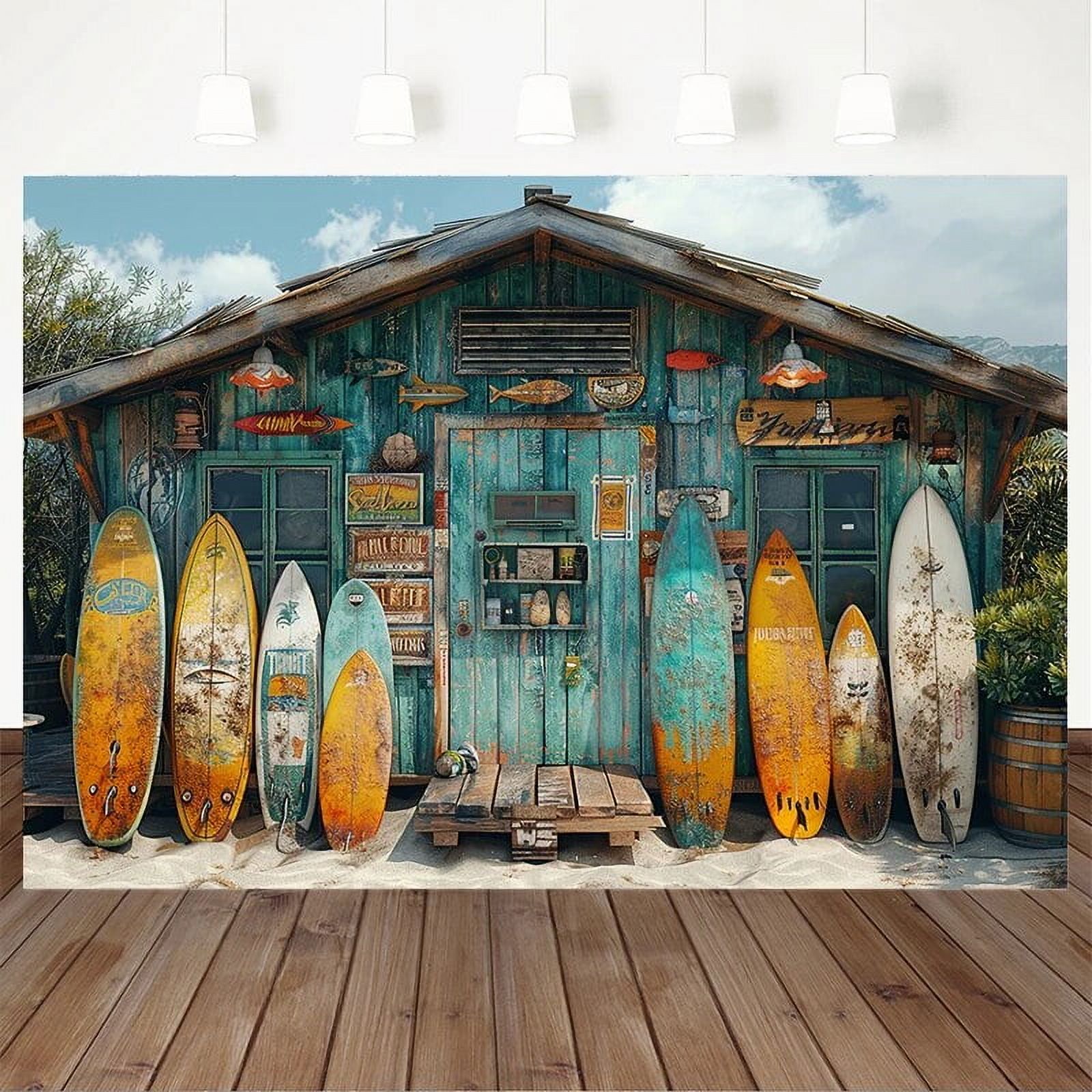 Summer Surfing Beach Photography Backdrop Seaside Wooden House Baby ...