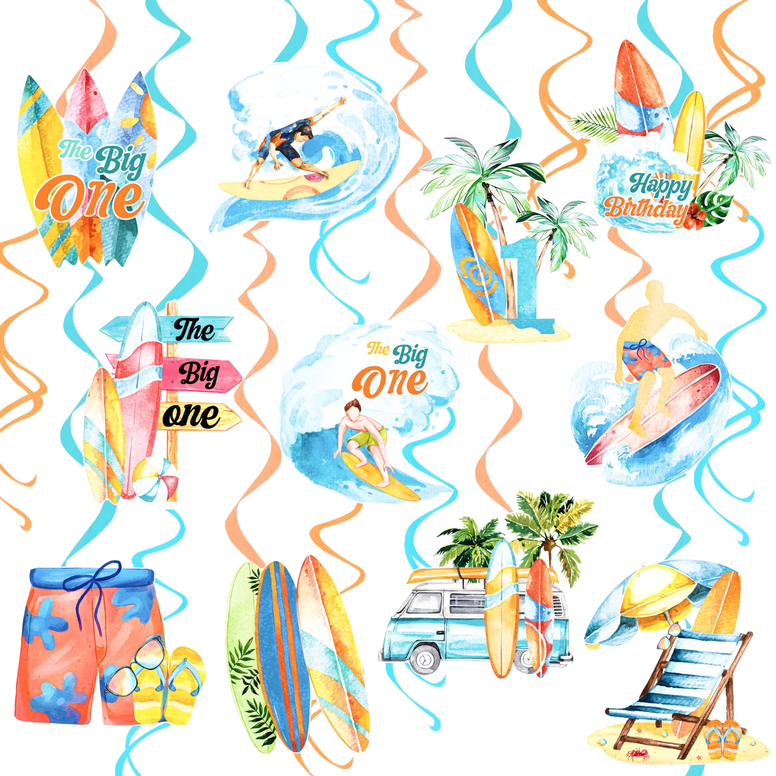 Summer Surfing Party SCH4 Hanging Swirls Vintage Surfing Birthday ...