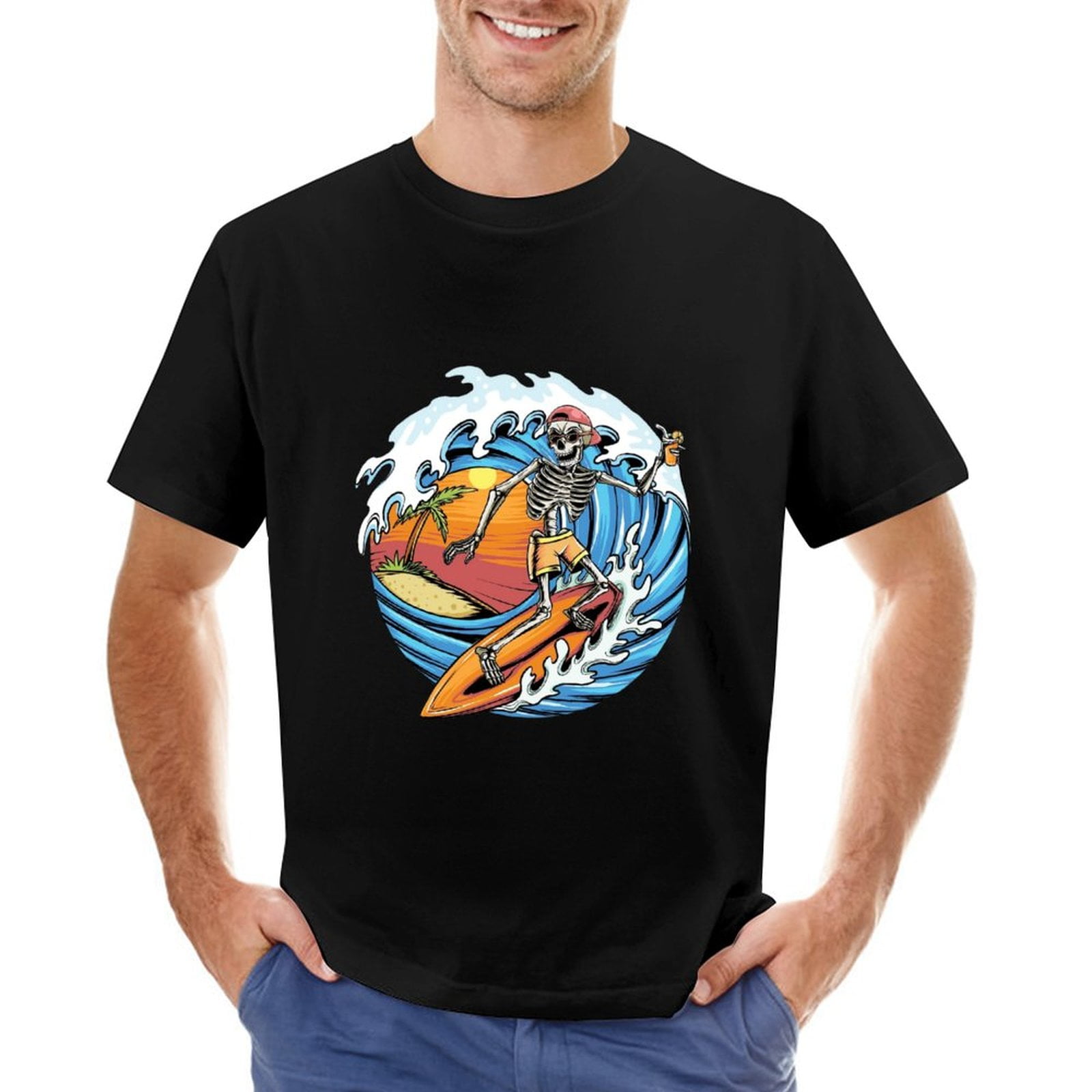 Summer Surfing Skull Men's T-Shirt Beach Vacation Graphic Tee - Walmart.com