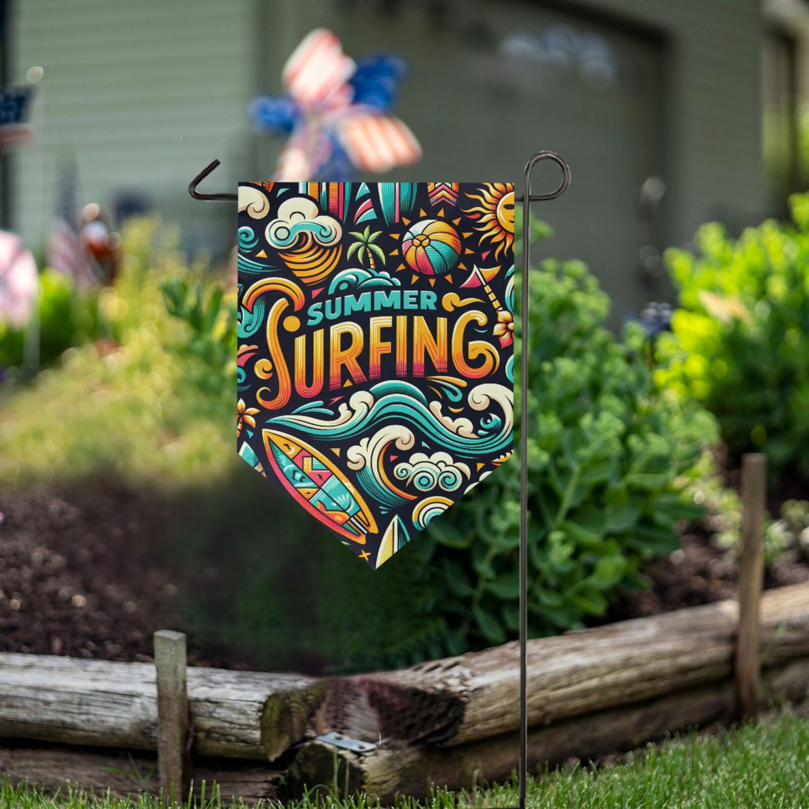 Summer Surfing Surfboard Garden Flag 18" x 12.5" Double Sided Yard Lawn ...